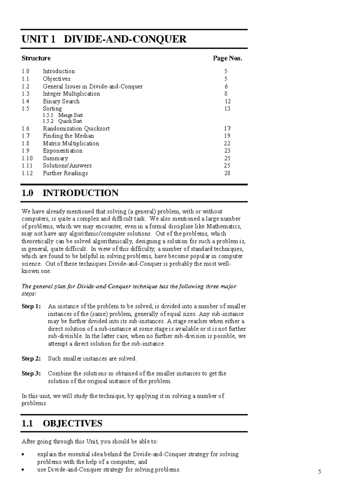 Dynamic programming and others - Divide-And-Conquer UNIT 1 DIVIDE-AND-CONQUER Structure Page Nos ...