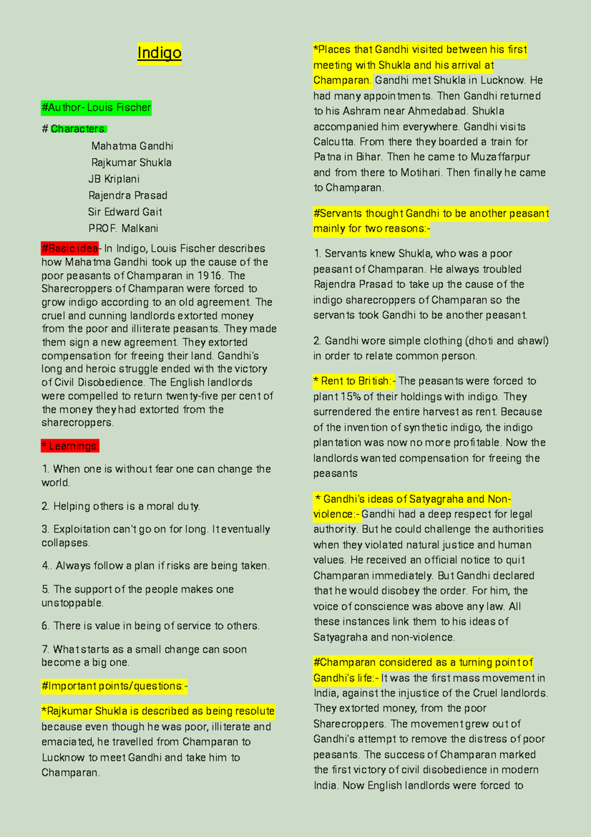 Indigo notes... - Indigo #Author- Louis Fischer Characters. Mahatma ...