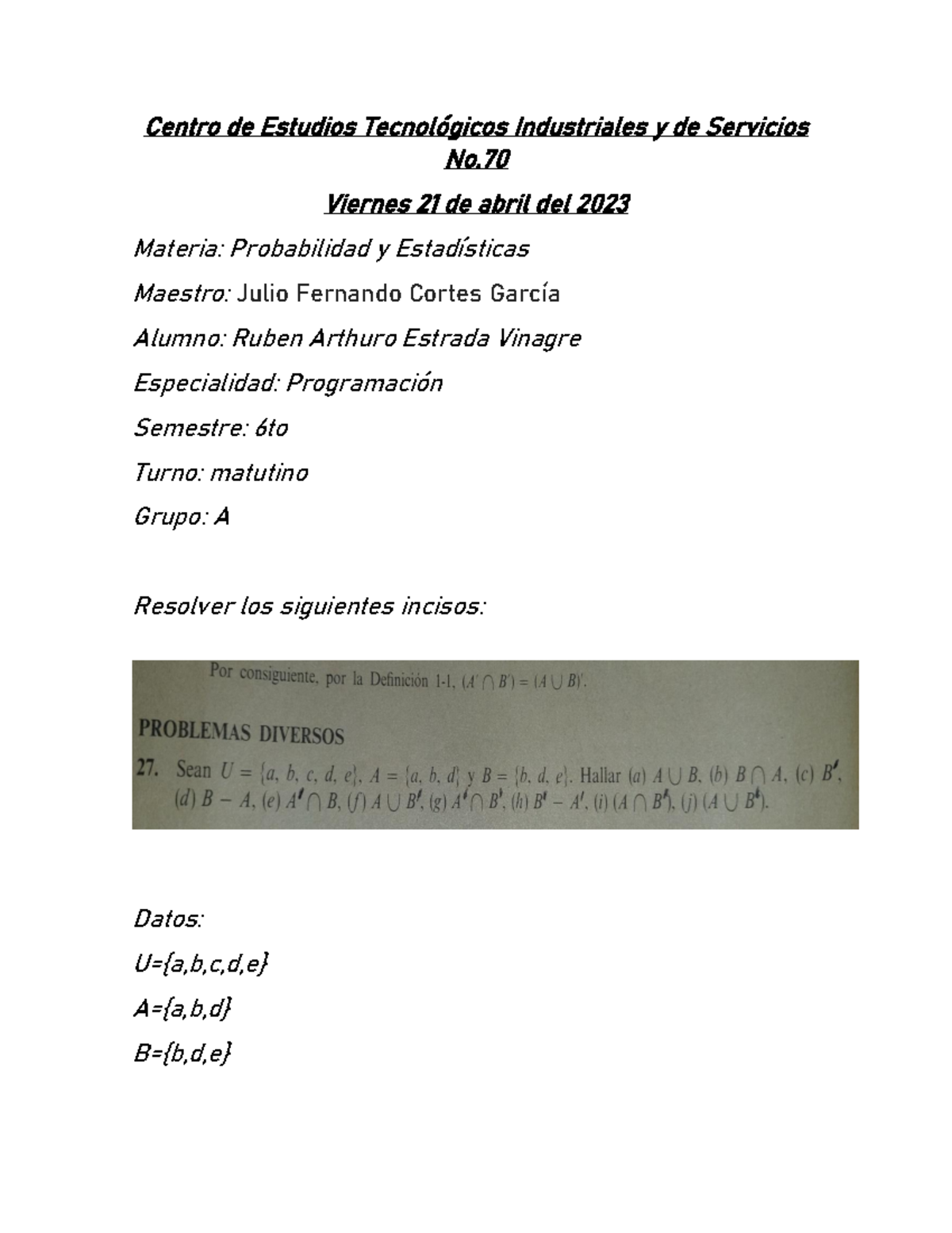 Tarea de diagramas de veen euler - Probabilidad, estadística - CETis ...