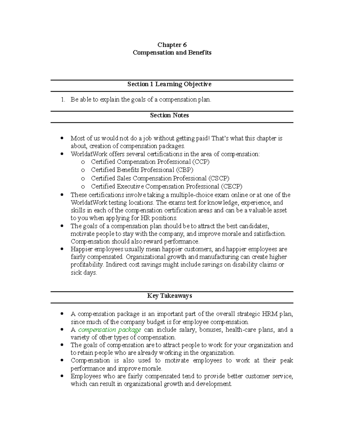 Compensation and Benefits - Chapter 6 Compensation and Benefits Section ...
