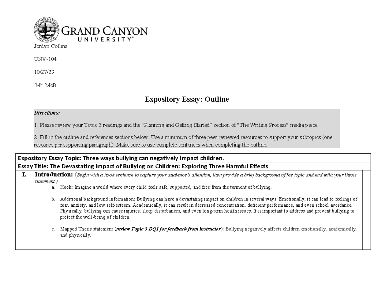 UNV-104-RS-T3-Expository Essay Outline - Jordyn Collins UNV- 10/27/ Mr ...