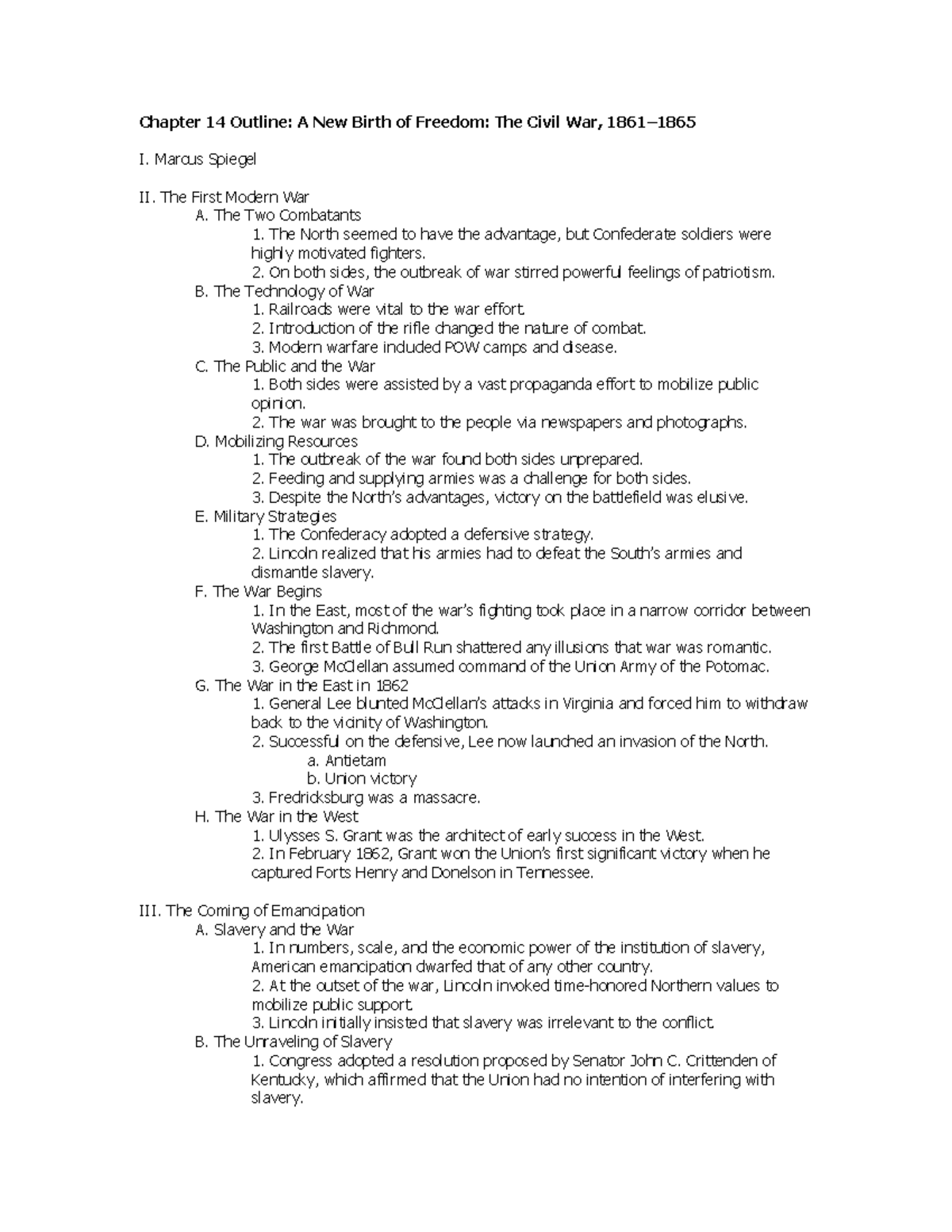 Foner Chapter 14Outline - ! - Studocu