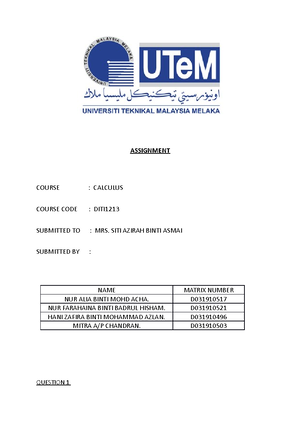 Tutorial 3 - CALCULUS - BITI 1223 Calculus & Numerical MethodsFaculty of Information and - Studocu
