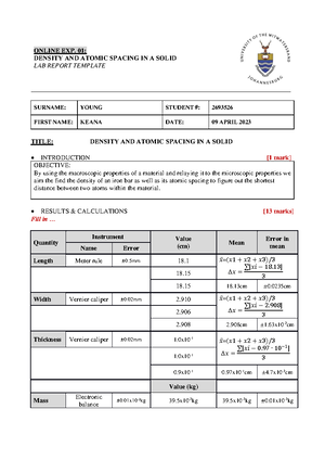 Exp06 - Diffraction Grating - Lab Report Template - PHYS 1000/1033 Lab Report Template SURNAME ...