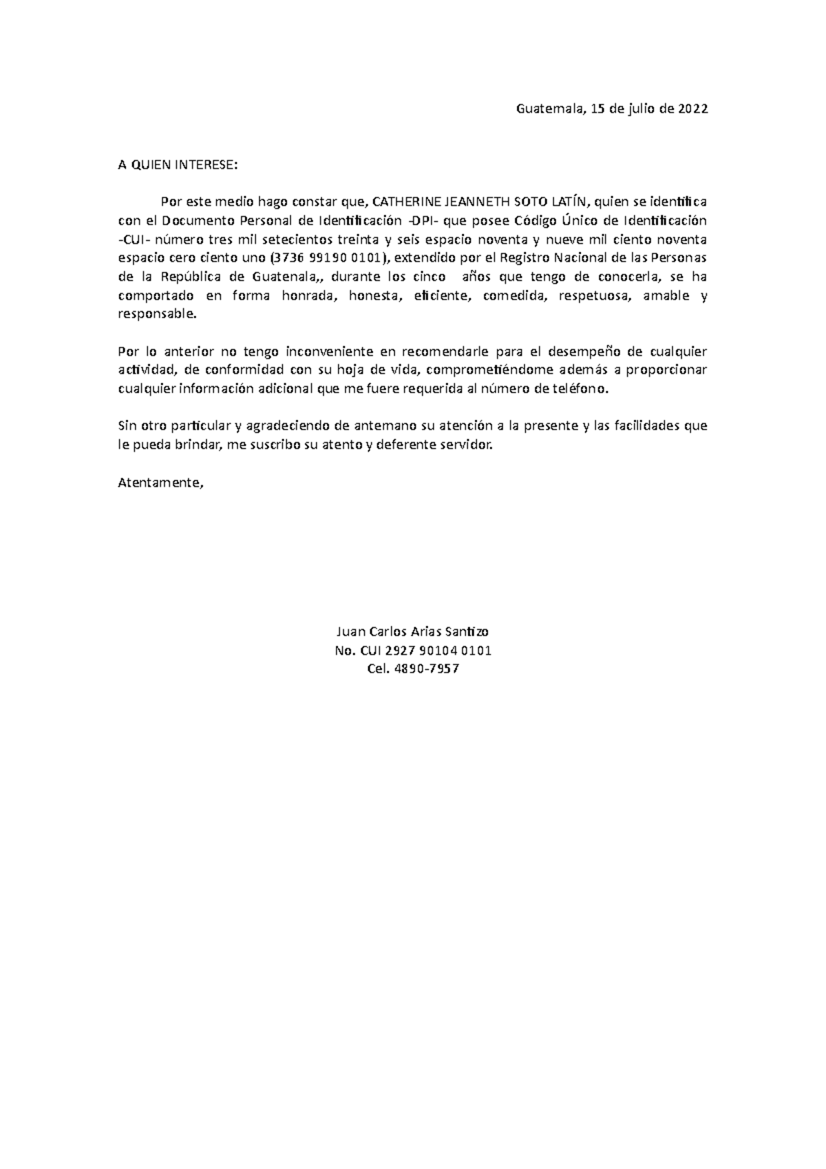 Análisis de los pagos - Guatemala, 15 de julio de 2022 A QUIEN INTERESE ...