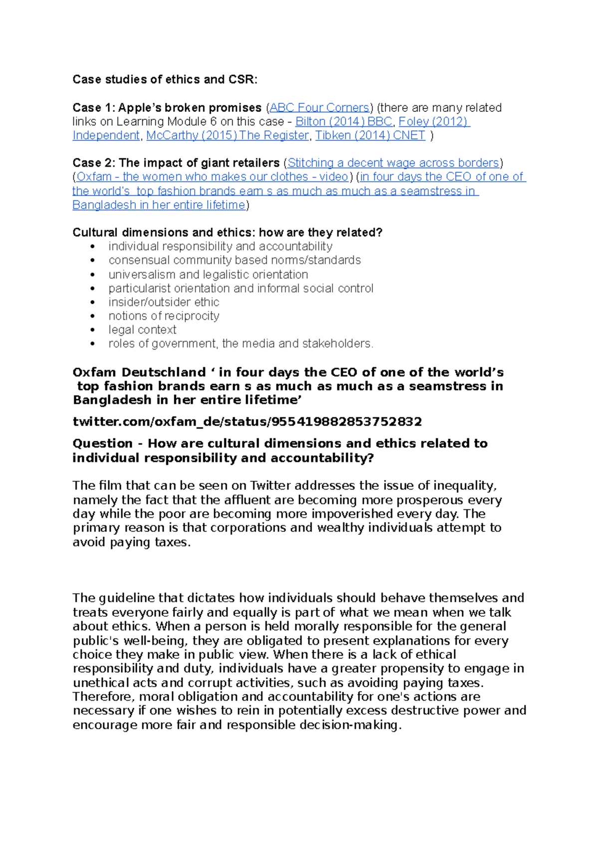 Case studies of ethics and CSR Part 1 - Case studies of ethics and CSR ...