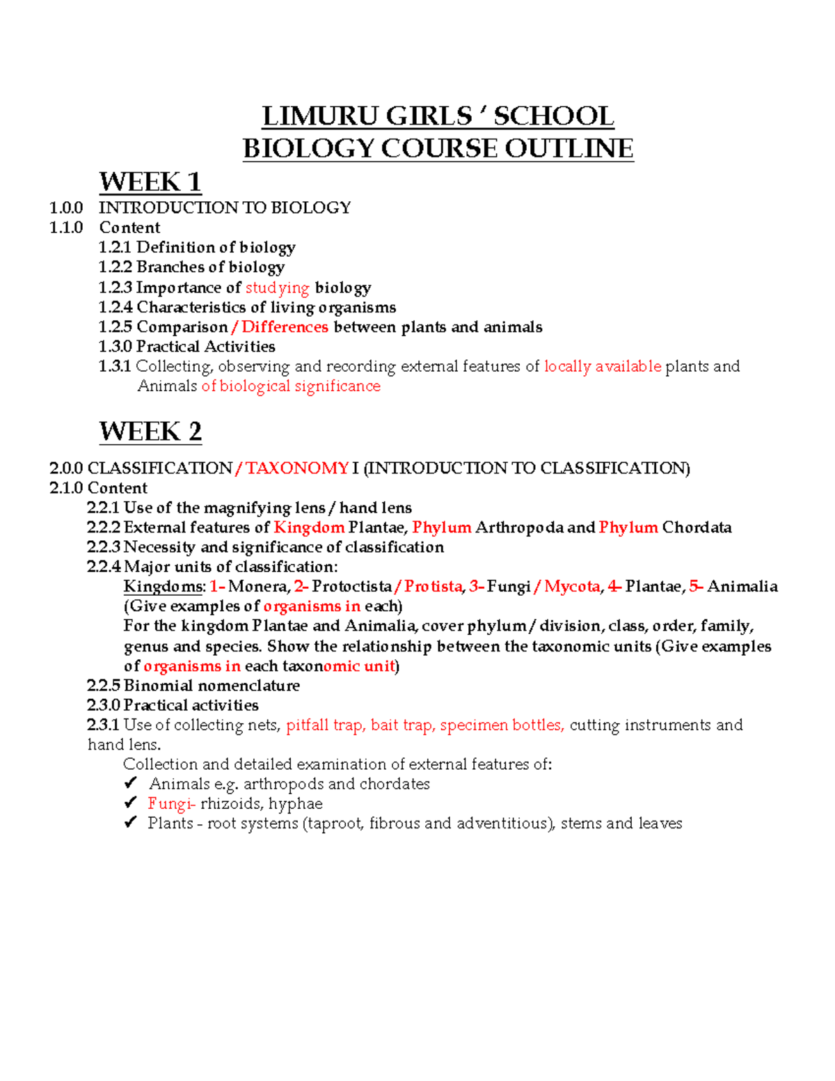 BIO Guide - Summary Biology - LIMURU GIRLS ‘ SCHOOL BIOLOGY COURSE ...