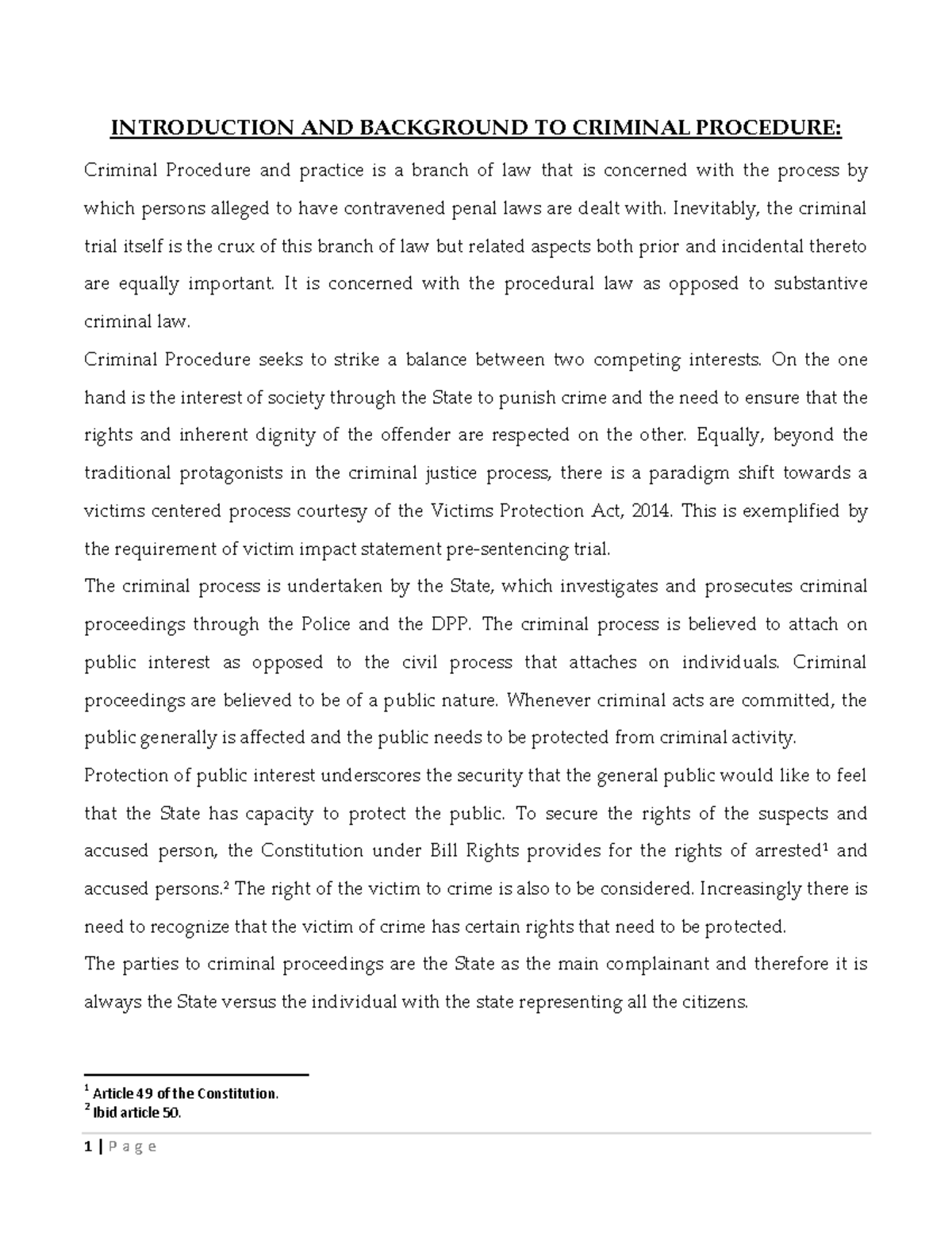 Lesson 1 - Criminal Procedure I - INTRODUCTION AND BACKGROUND TO ...