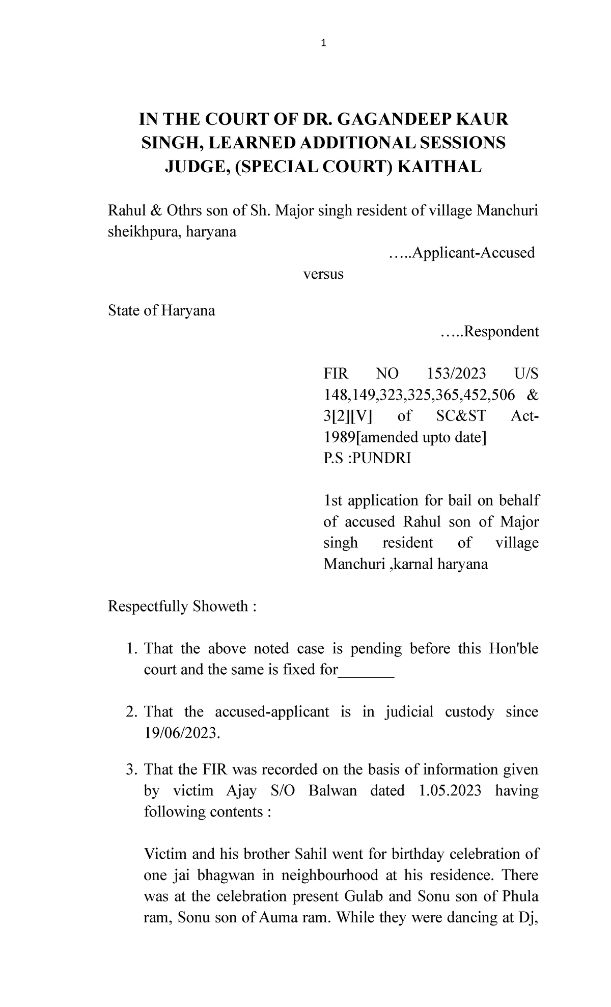 Discharge 2 - IN THE COURT OF DR. GAGANDEEP KAUR SINGH, LEARNED ...