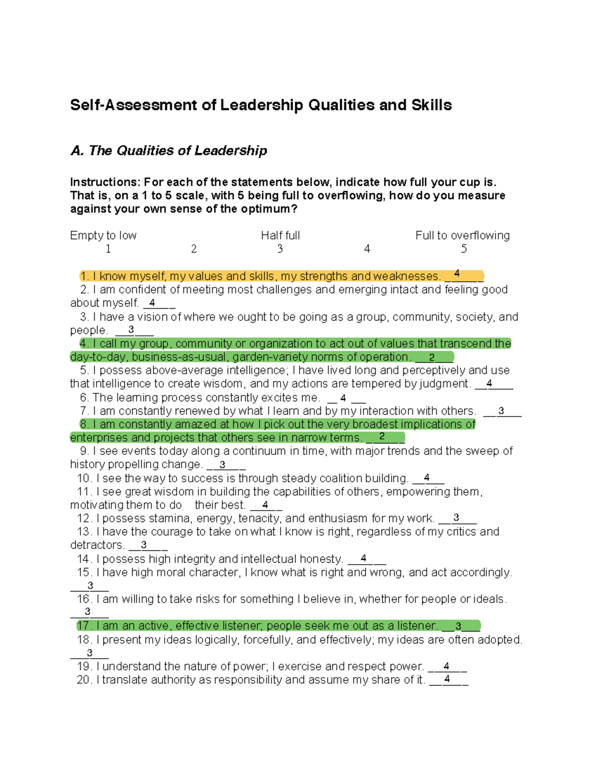 PLP Component 1 - Self-Assessment - Self-Assessment of Leadership ...