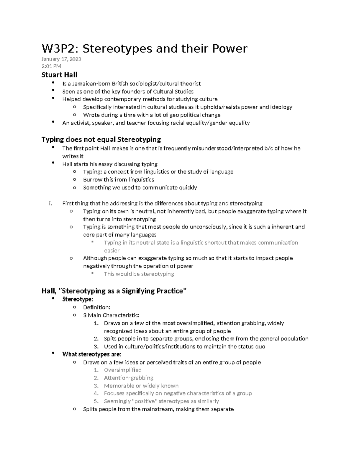 Wgst notes - W3P2: Stereotypes and their Power January 17, 2023 2:01 PM ...