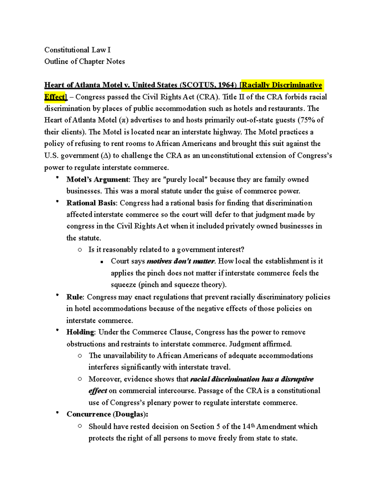 Racially Discriminative Effect] - Constitutional Law I Outline of ...