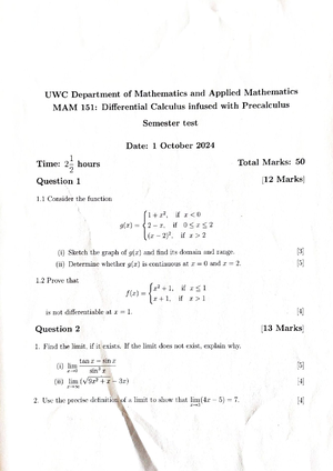 MAM151 - UWC - Mathematics 151 (Sf) - Studocu