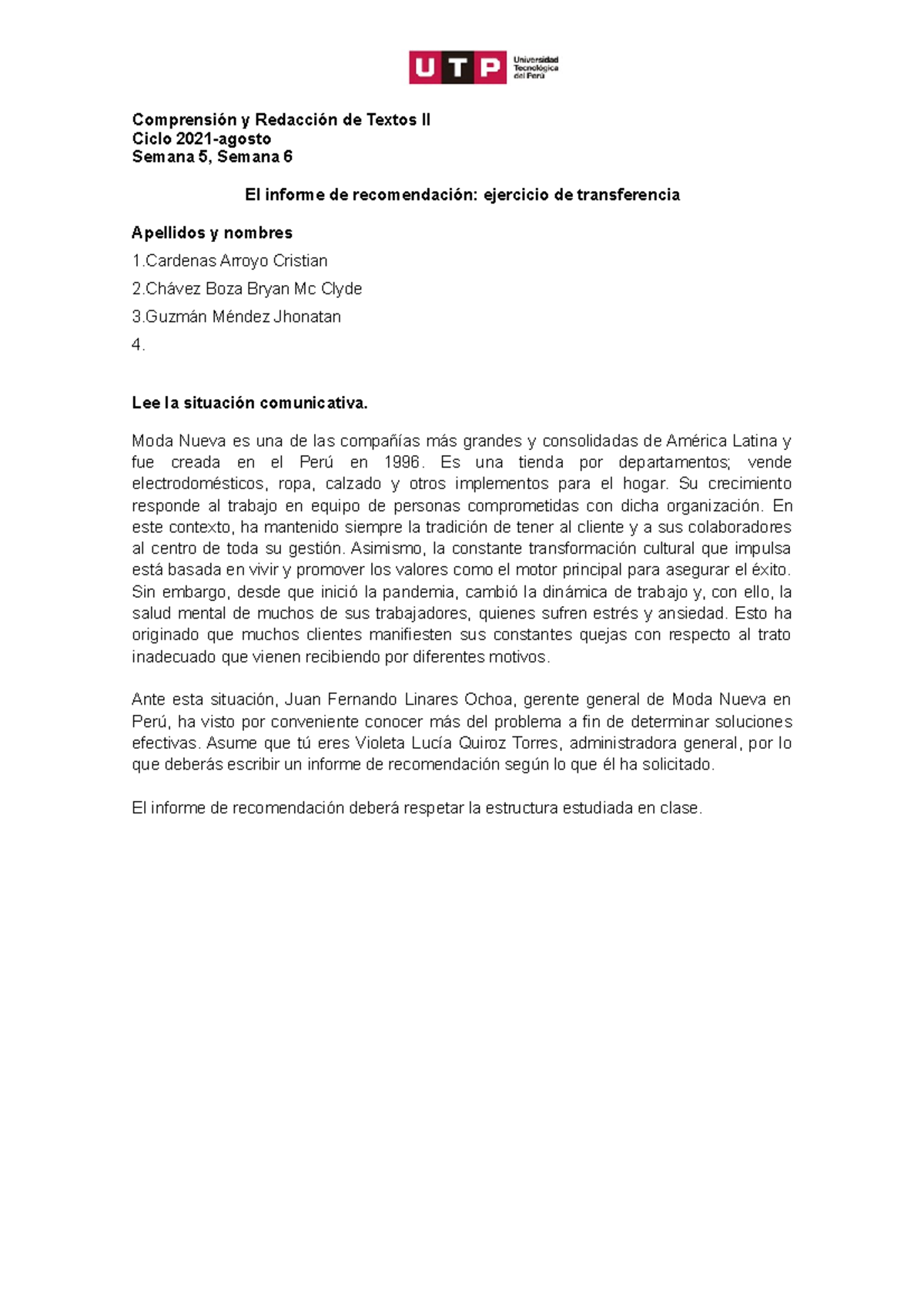 El informe de recomendación dee - Comprensión y Redacción de Textos II ...