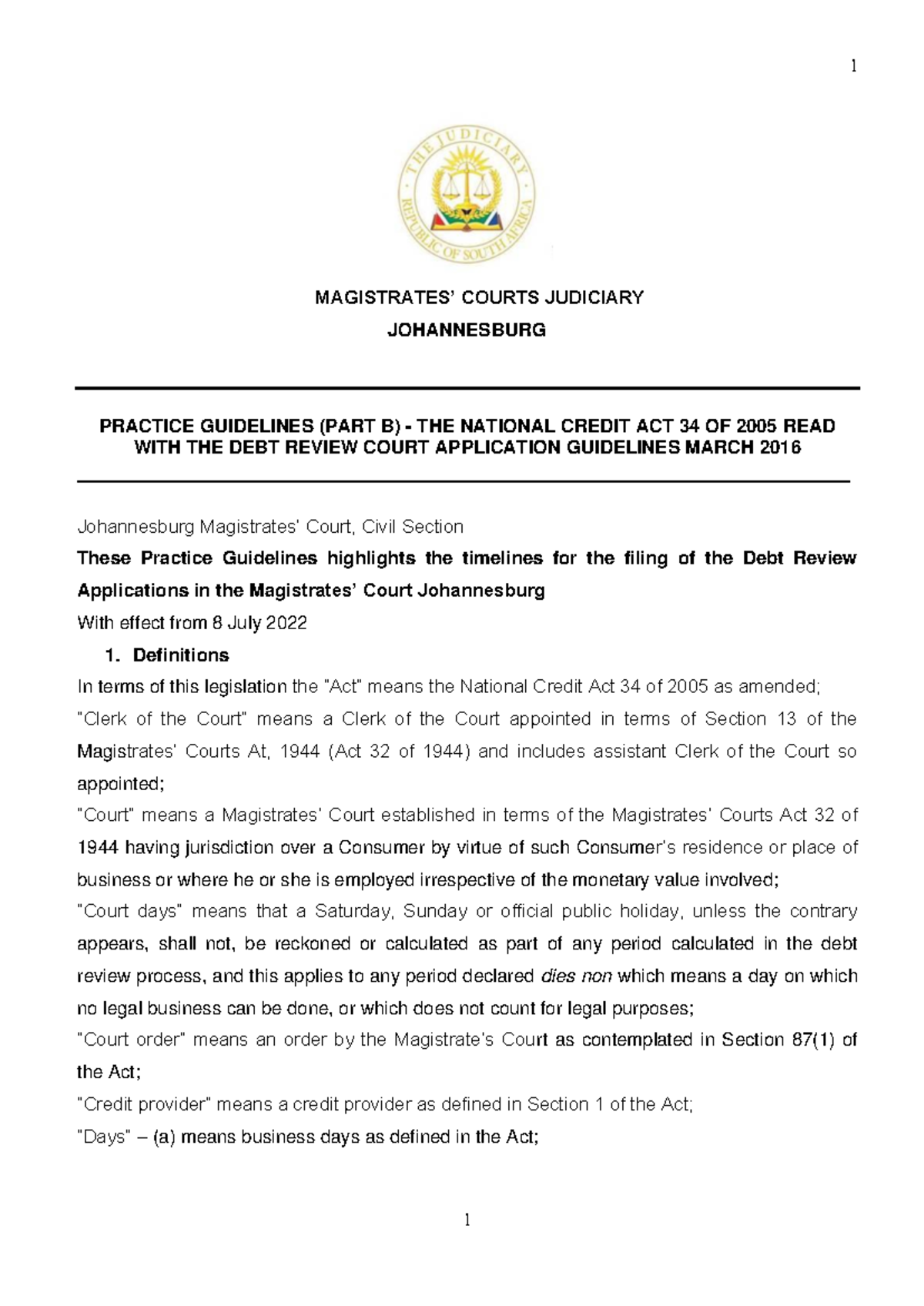 DEBT Review Guidelines (PART B) National Credit ACT (DEBT Reviews ...