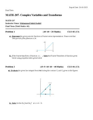 Assignment 1 OBE - asdas - Report Date:20-7- Assignment 1 MATH-207- Complex Variables and ...