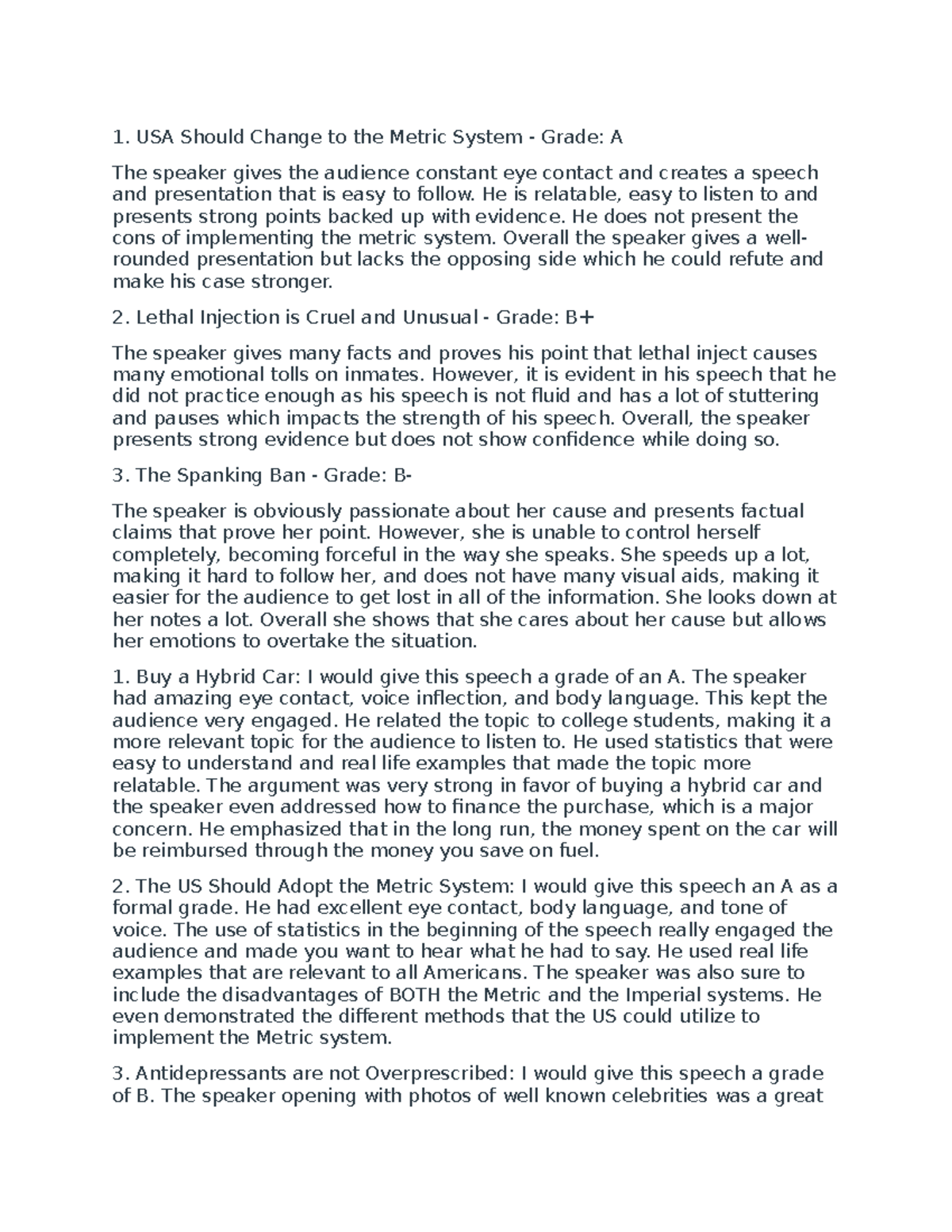 Comm107 22 - USA Should Change to the Metric System - Grade: A The ...