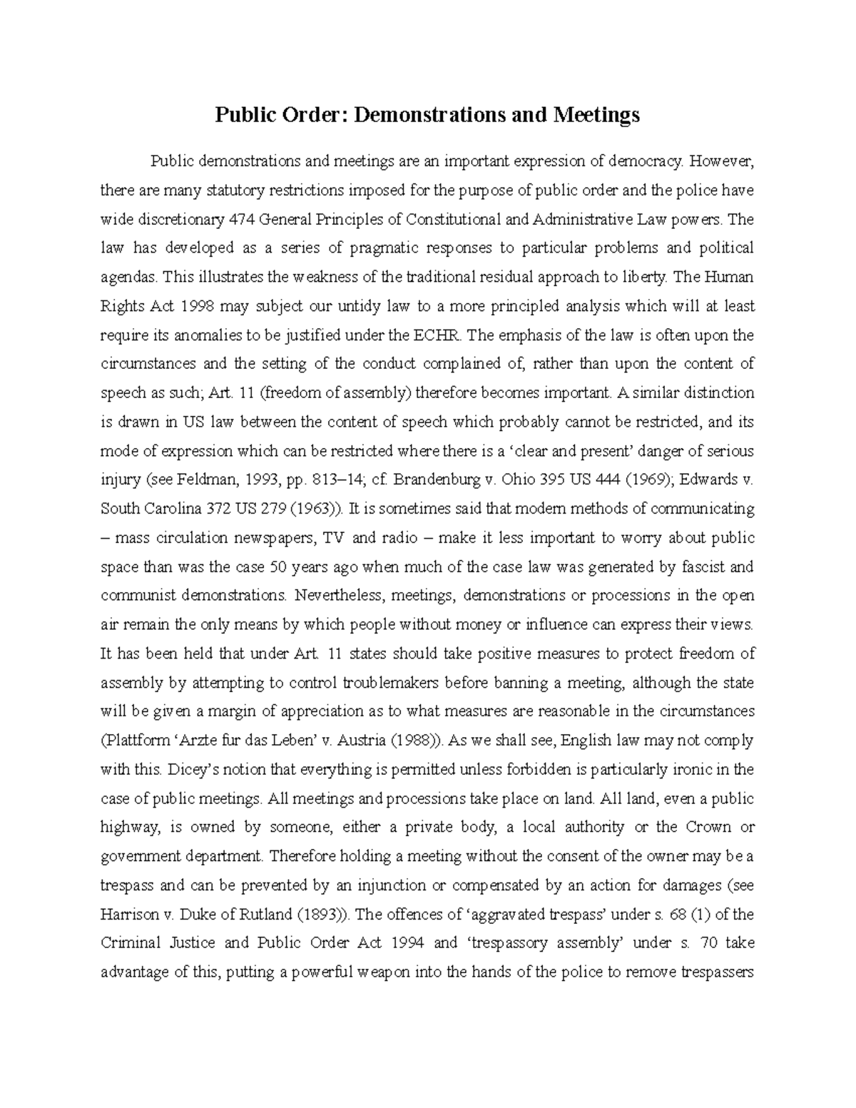 Public Order-Demonstrations and Meetings - Public Order: Demonstrations ...