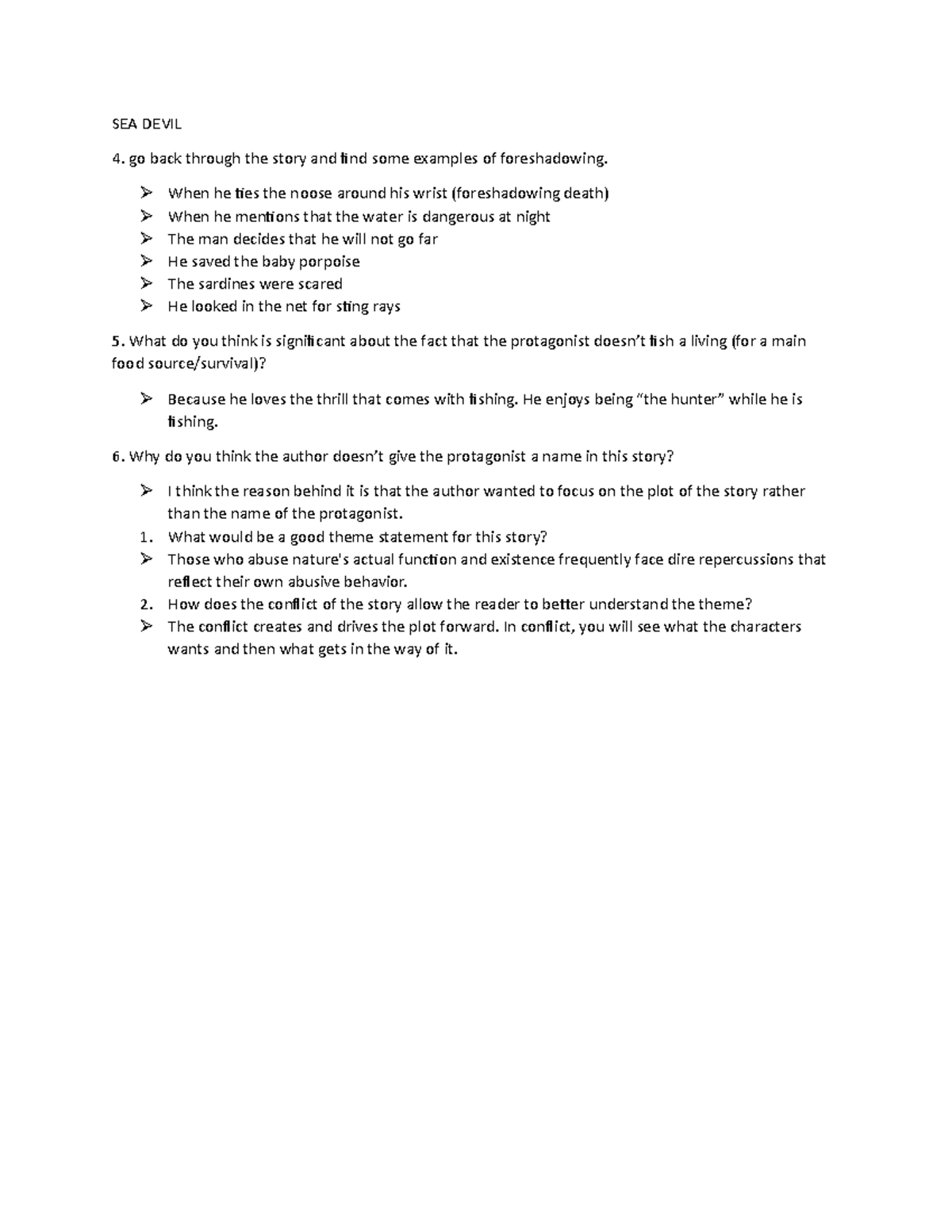 SEA Devil - SEA DEVIL go back through the story and find some examples ...