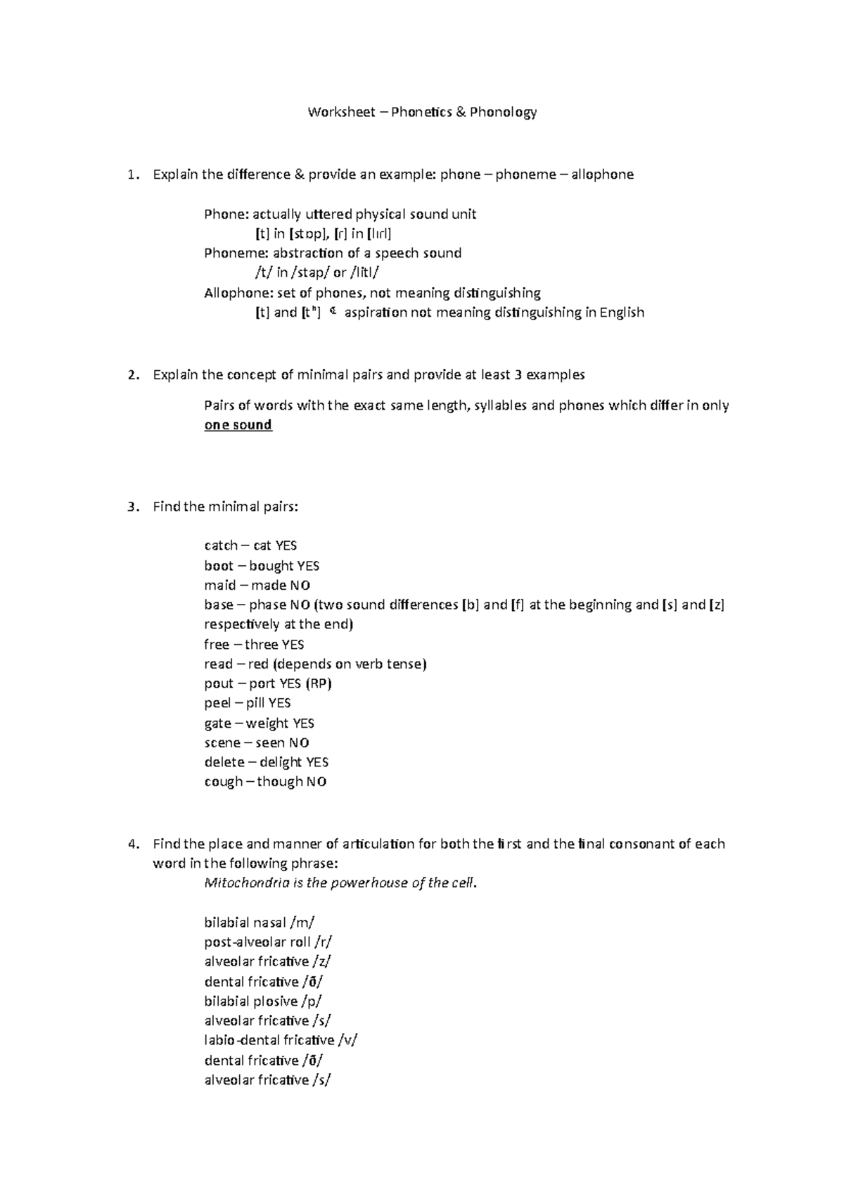 Tutorial 3 Worksheet - Worksheet – Phonetics & Phonology Explain the difference & provide an ...