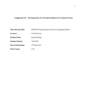 Transition Essay 2 - Transitioning from Student to Practicing Nurse ...