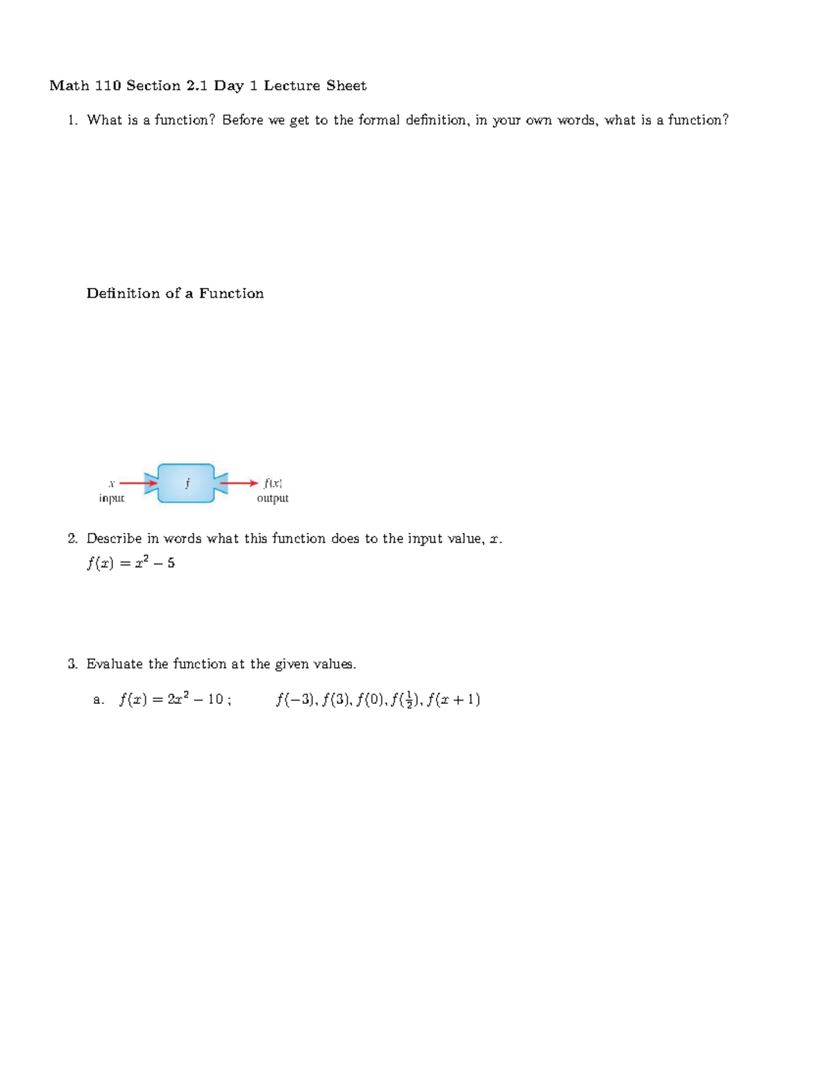 2 - Math 110 worksheet - Math 110 Section 2 Day 1 Lecture Sheet What is ...