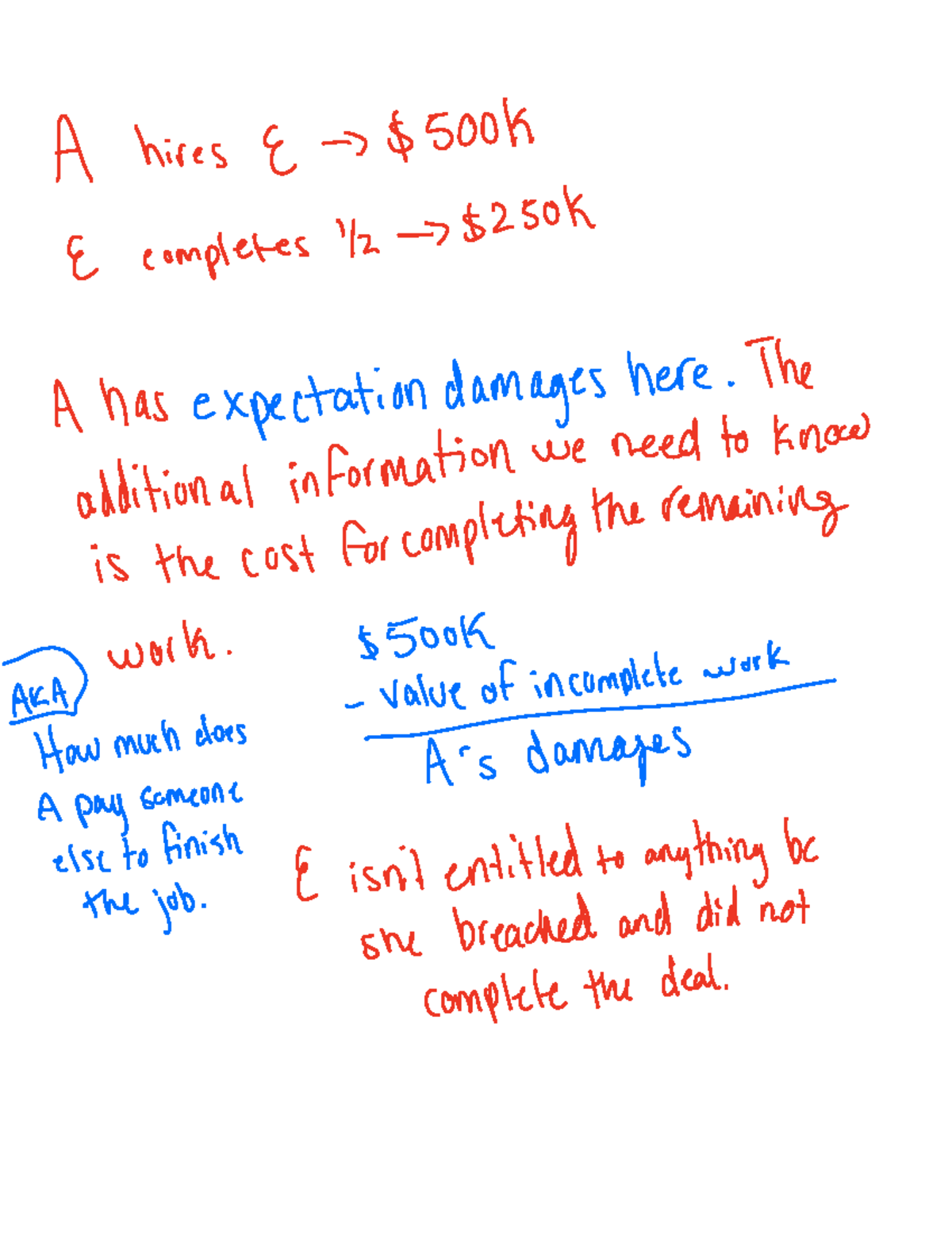 Prob set notes - A hires E 500k E completes 250k A has expectation ...