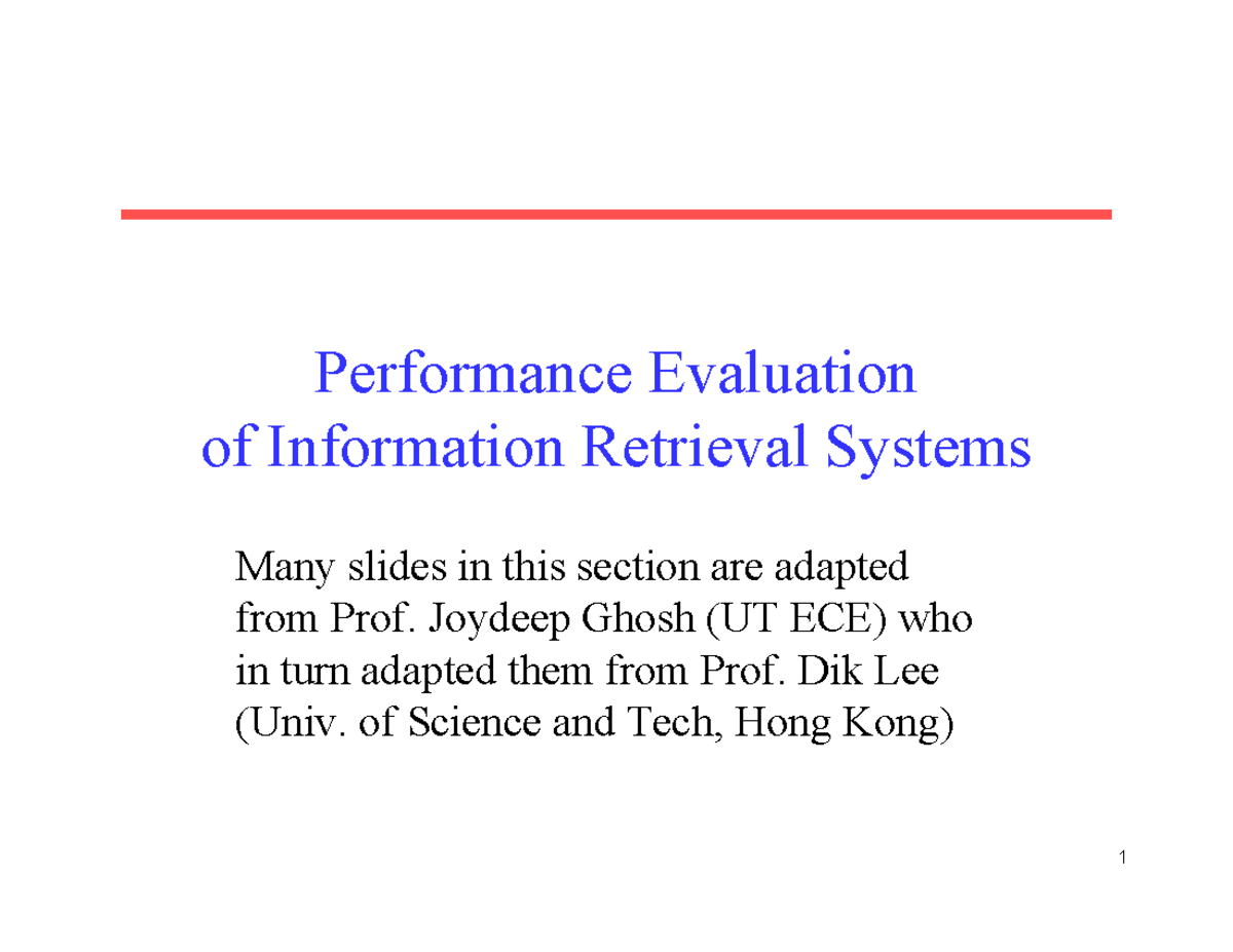 Evaluation - Kuch nahi - Performance Evaluation of Information ...