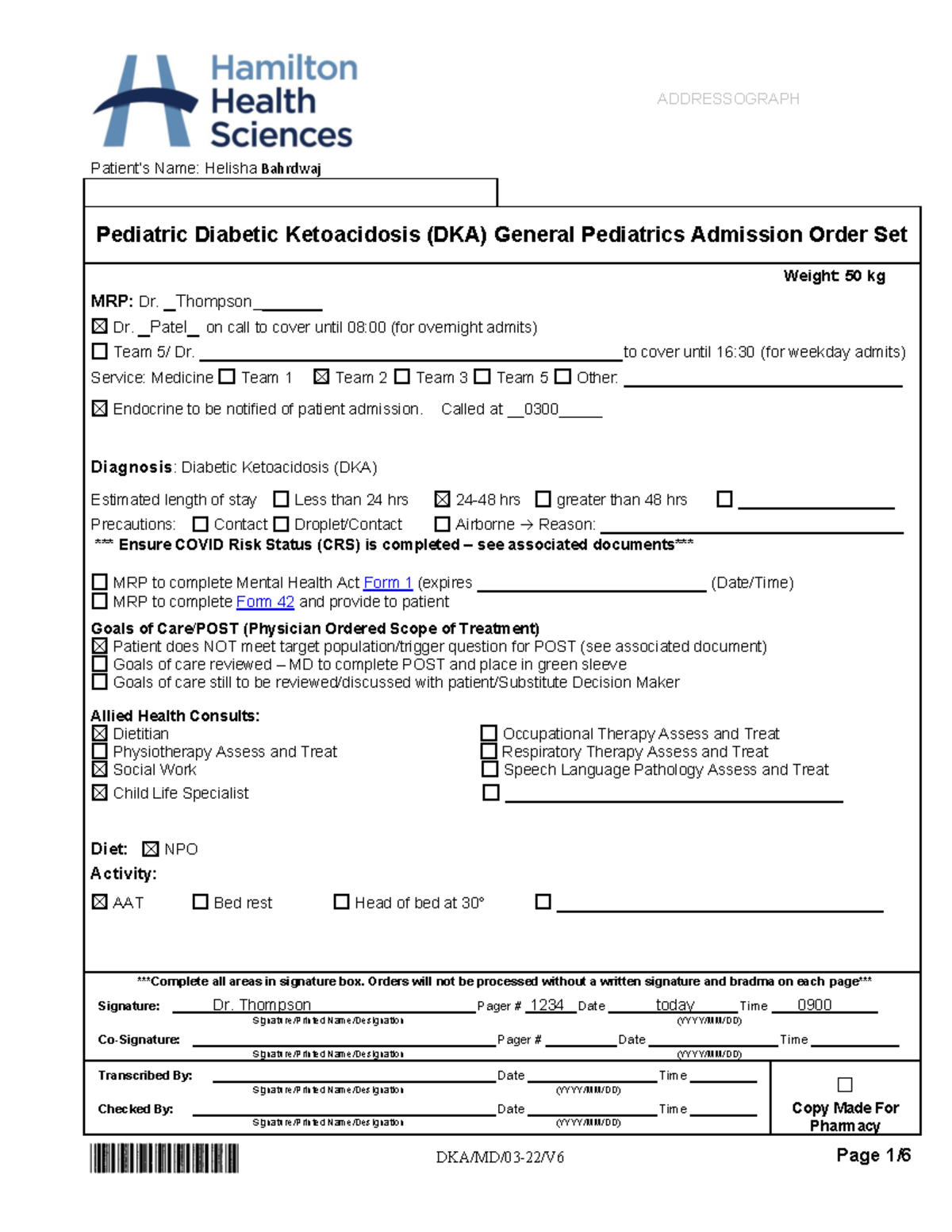 Pediatric Inpatient Admission Order Set - Pediatric Diabetic ...