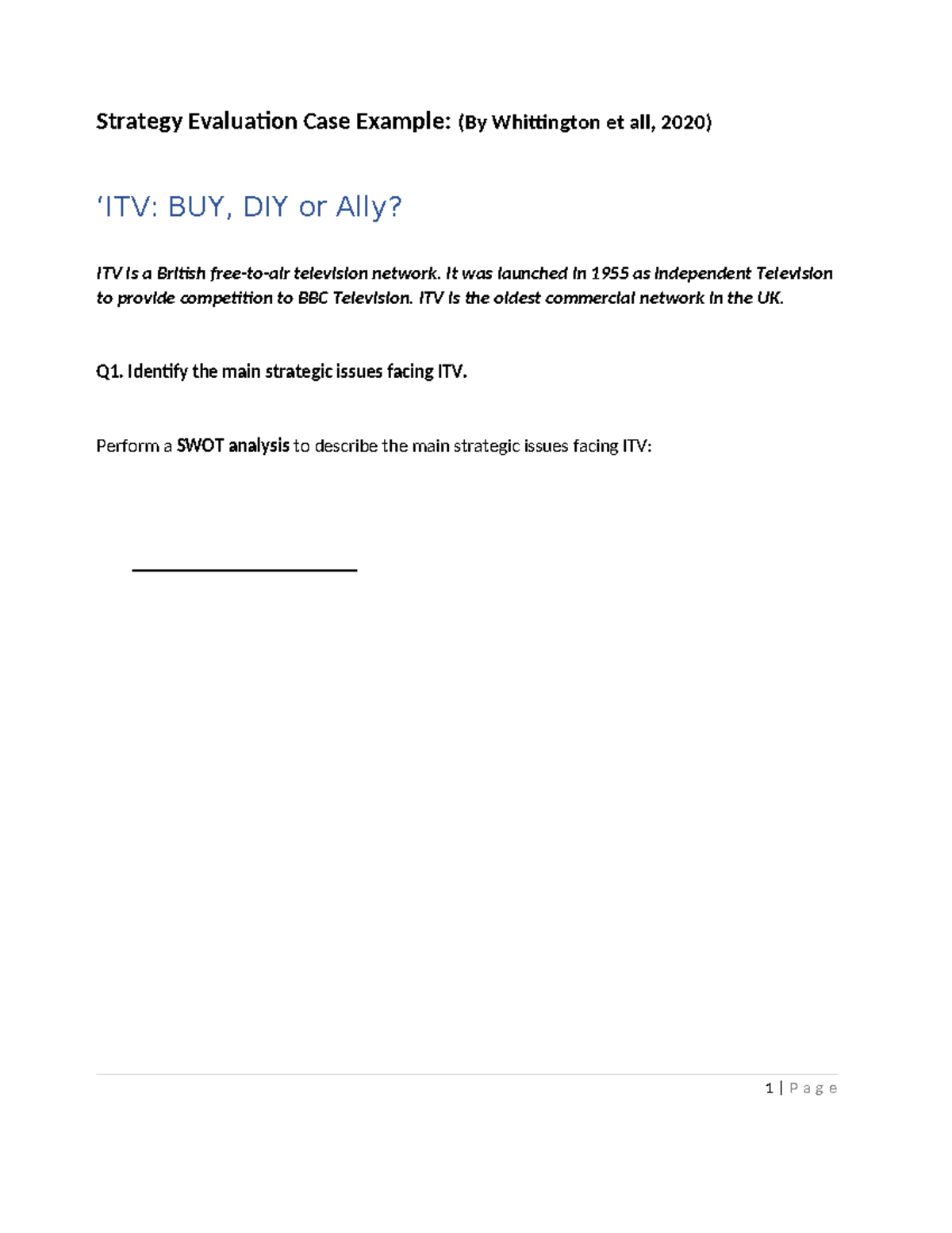 ITV BUY, DIY or Ally Template - Strategy Evaluation Case Example: (By ...