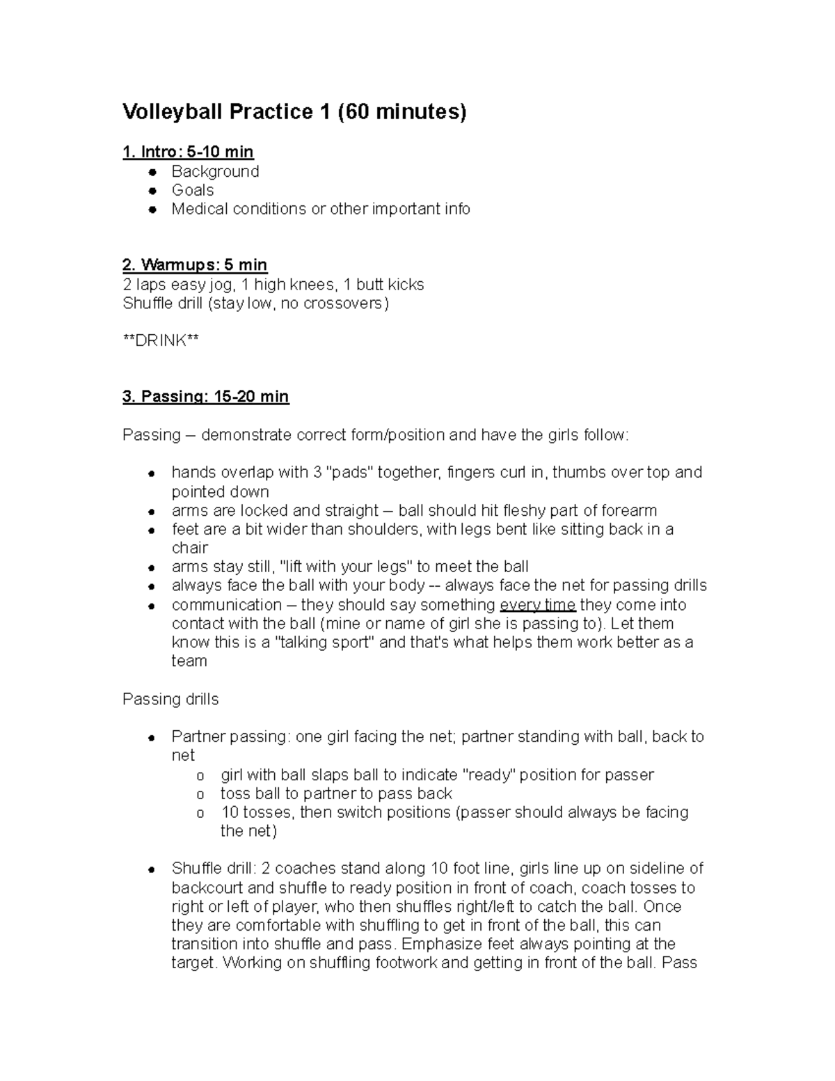 10 Volleyball practice plans - Volleyball Practice 1 (60 minutes) Intro ...