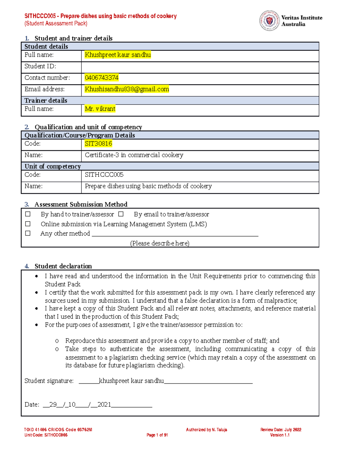 Prepare dishes using basic methods of cookery - (StudentAssessmentPack ...