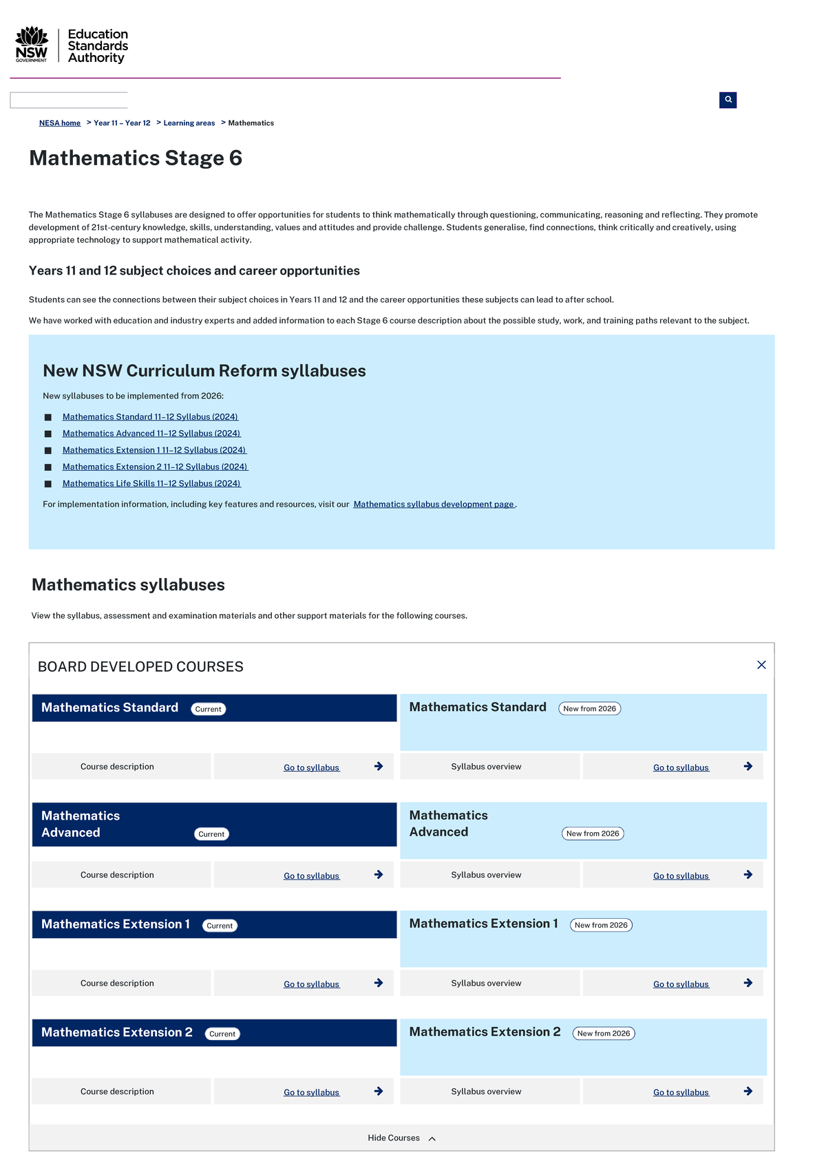 Mathematics NSW Education Standards - NESA home > Year 11 – Year 12 ...