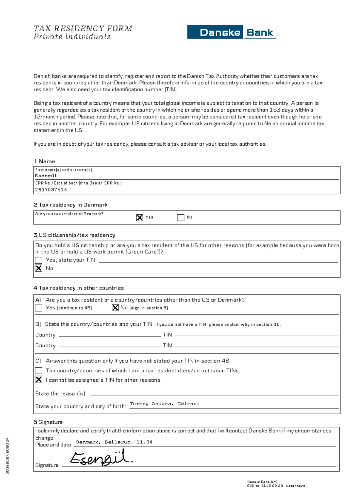 Tax Residency Form - hejhej - TAX RESID E N C Y F O R M Private ind i v ...