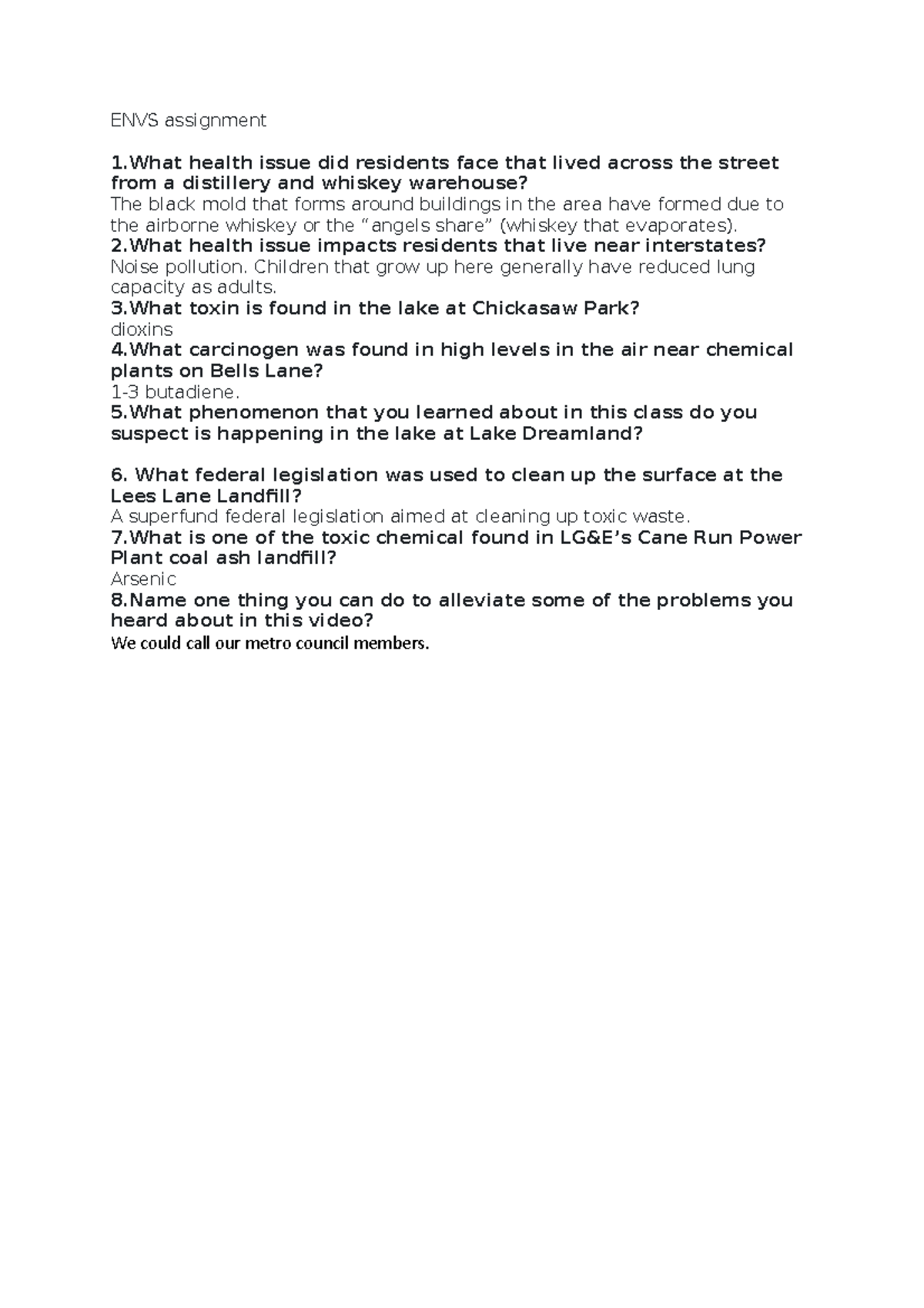 1st essay question, employing Descartes method - ENVS assignment 1 ...
