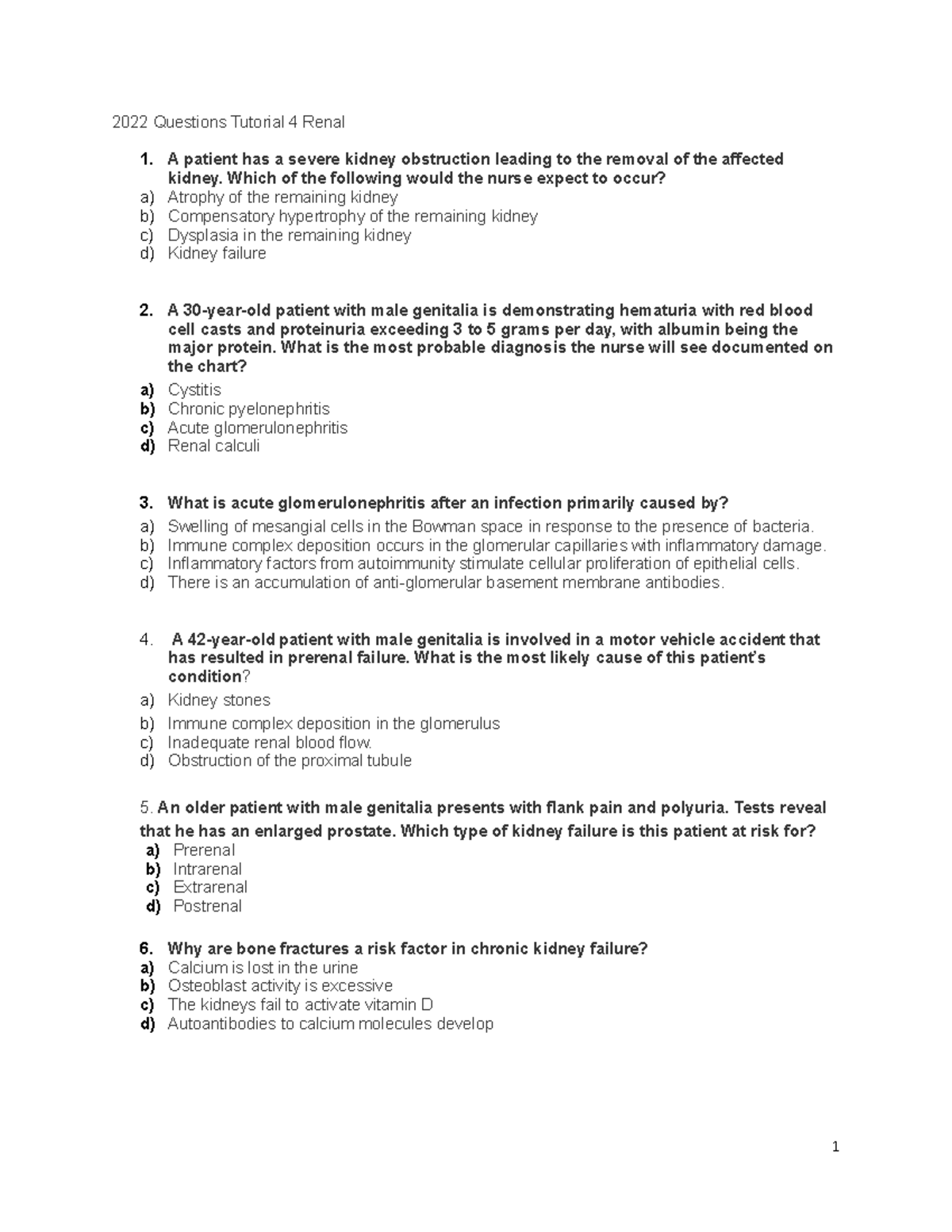 2022 Questions Tutorial 4 Renal - 2022 Questions Tutorial 4 Renal A ...
