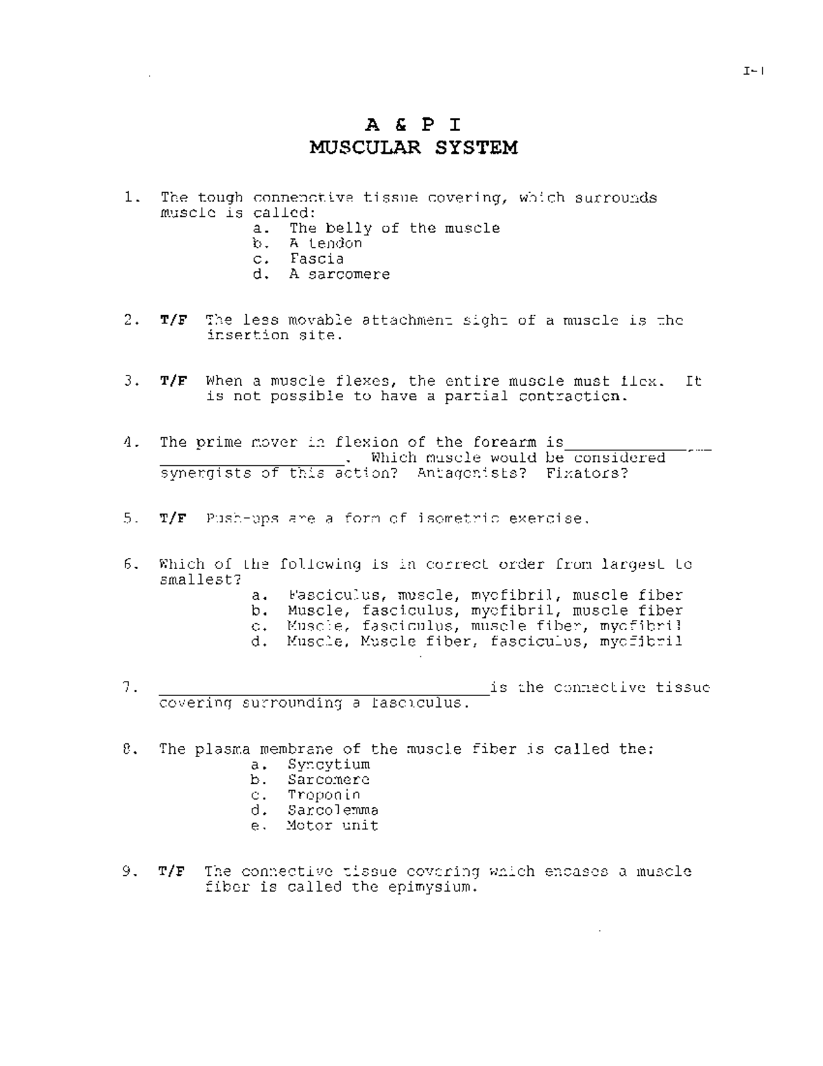 A&P 1 Muscular System practise with answer - BIOL 111 - Studocu