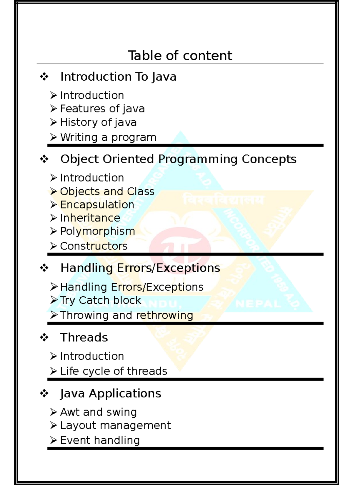 OOP-Java Lab Reports - Lab Report of OOP Java - Table of content Introduction To Java - Studocu