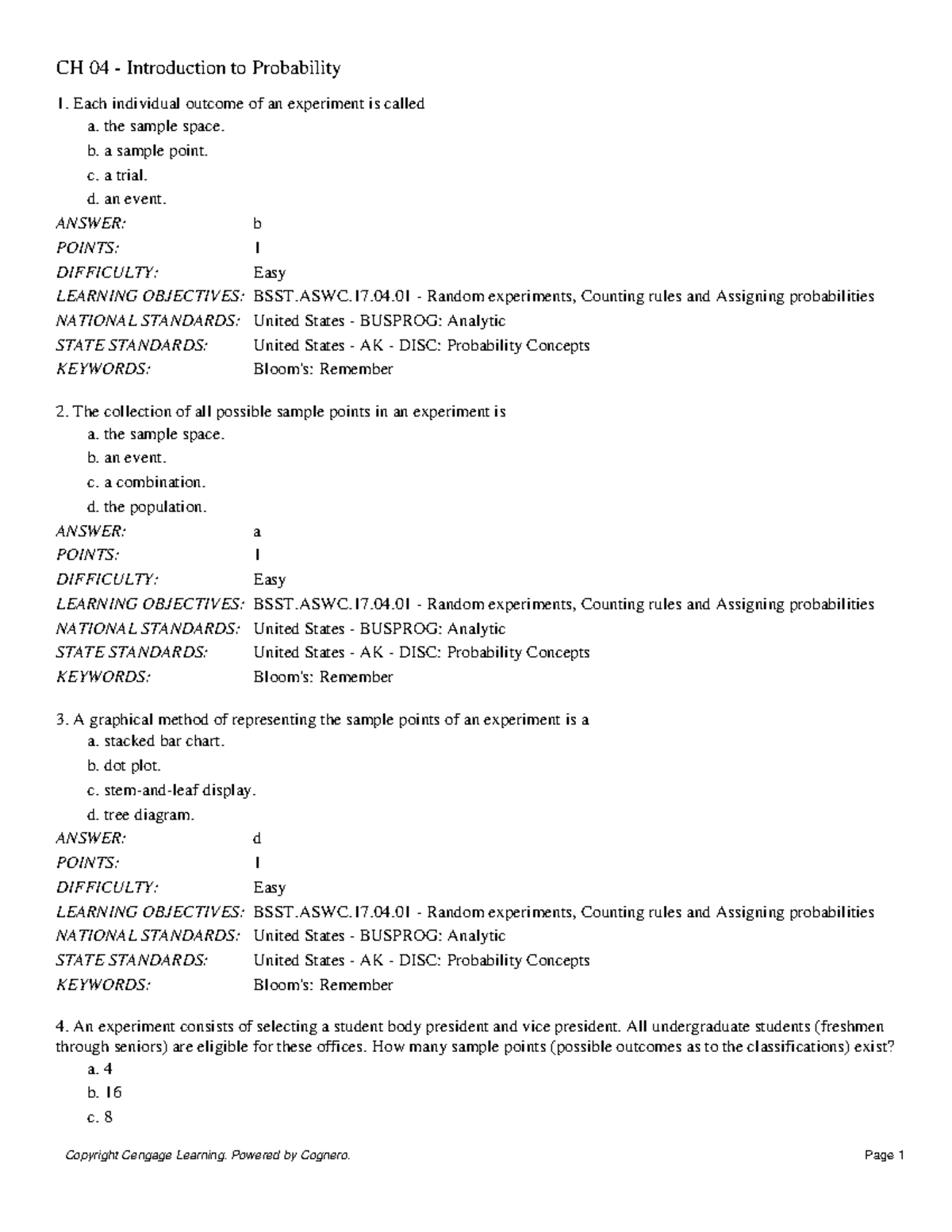 CH 04 Introduction to Probability - 1. Each individual outcome of an ...