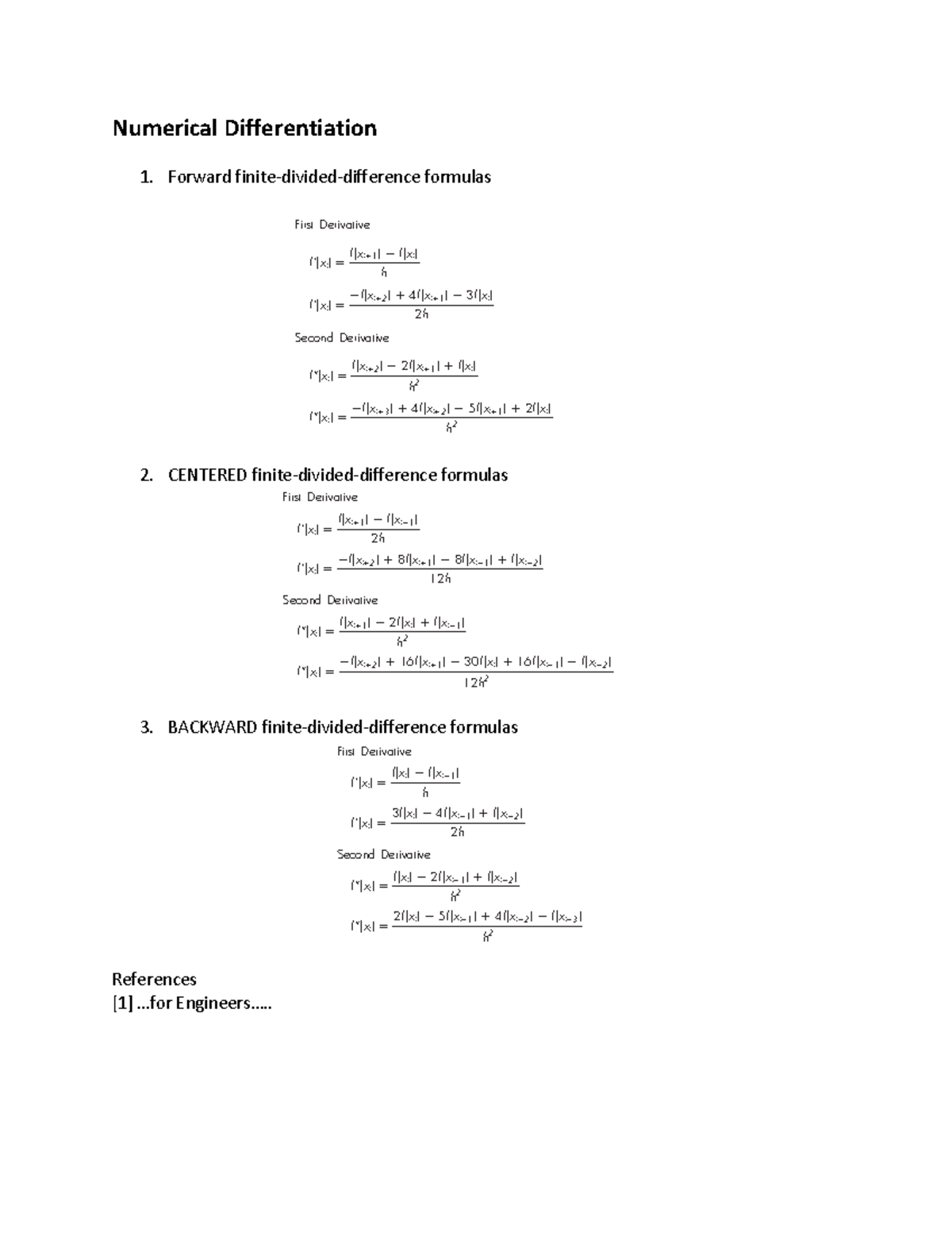 Numerical Differentiation B F Centered - Numerical Differentiation 1 ...