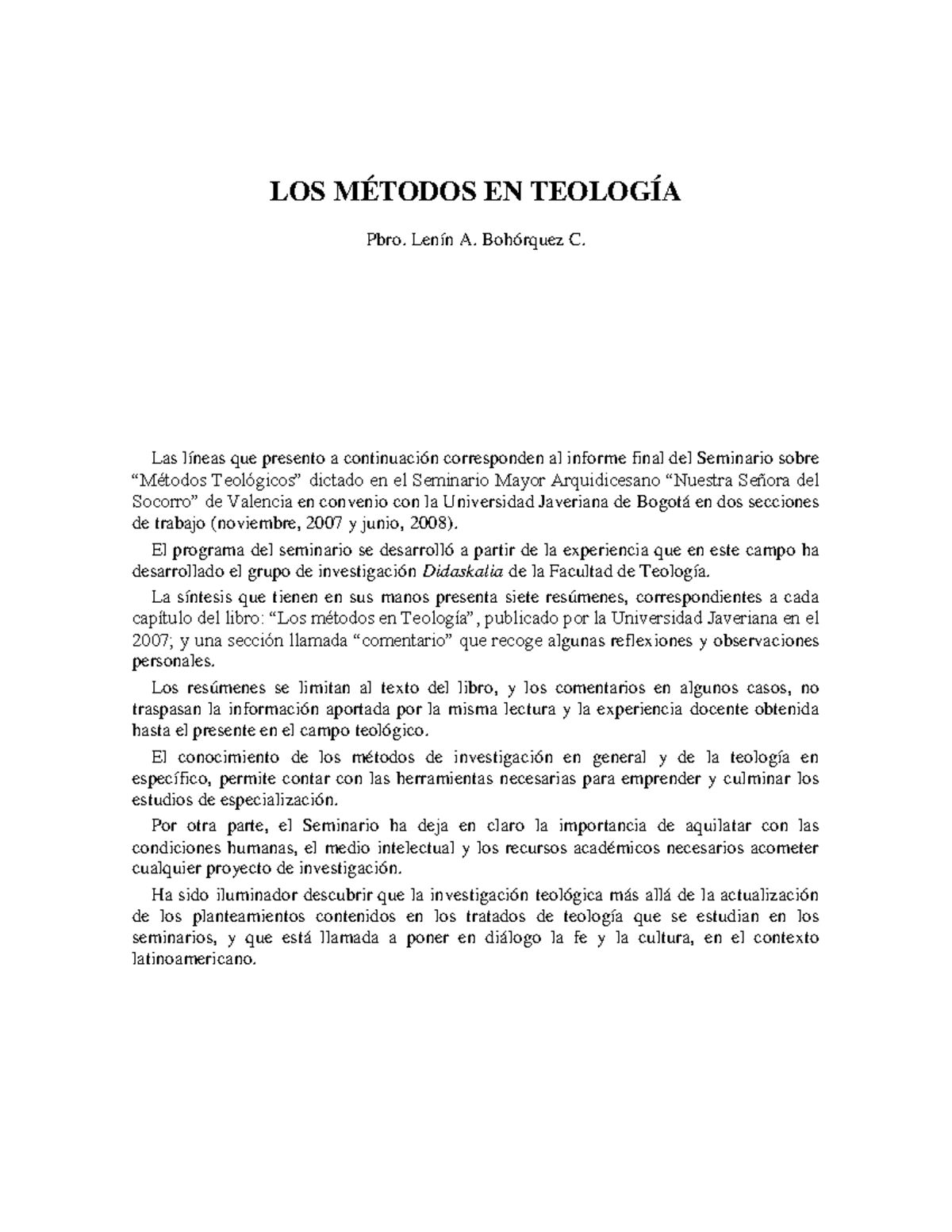 LOS Metodos EN Teologia - LOS MÉTODOS EN TEOLOGÍA Pbro. Lenín A ...
