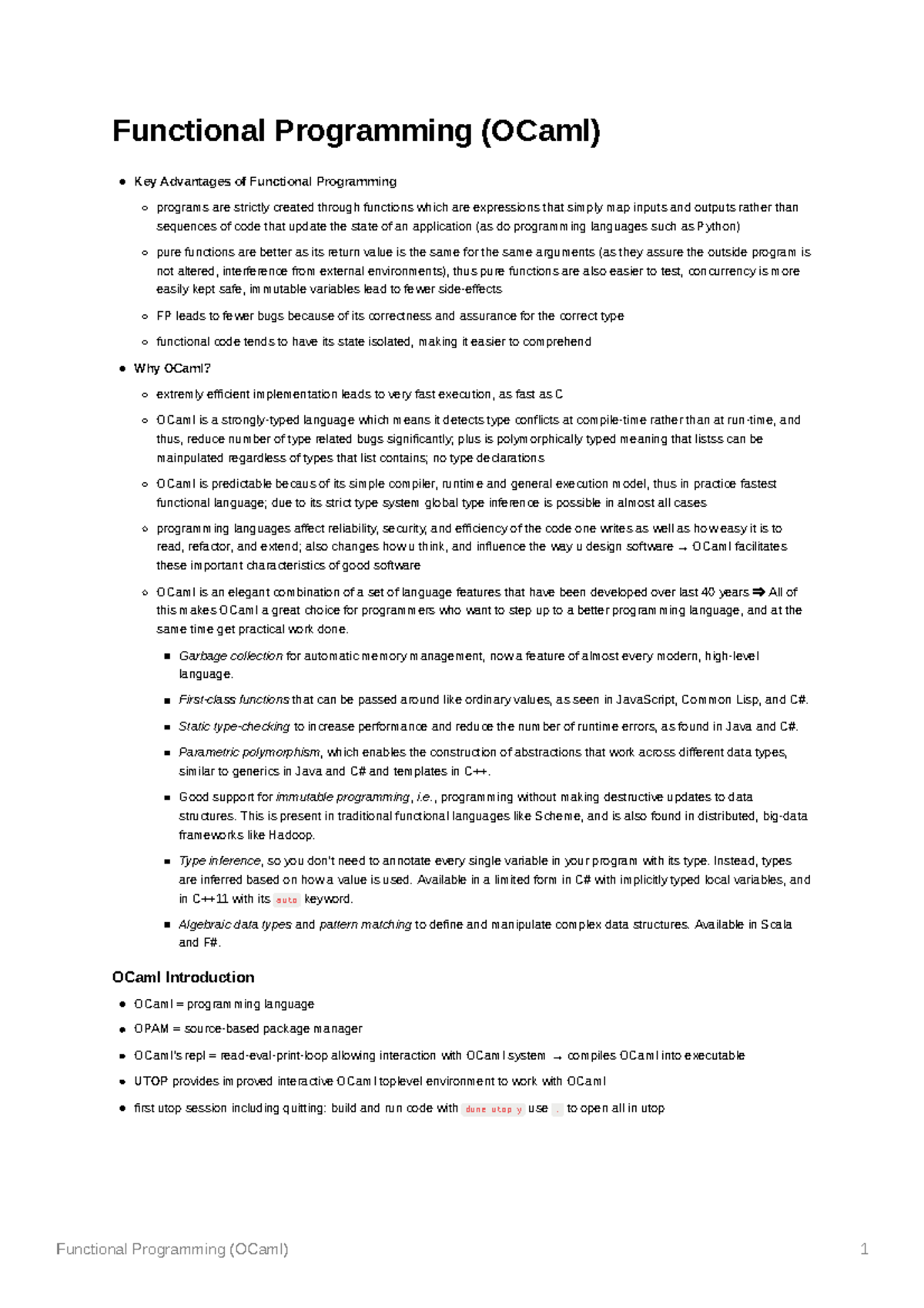 Functional Programming (OCaml) - Garbage collection for automatic memory management, now a ...