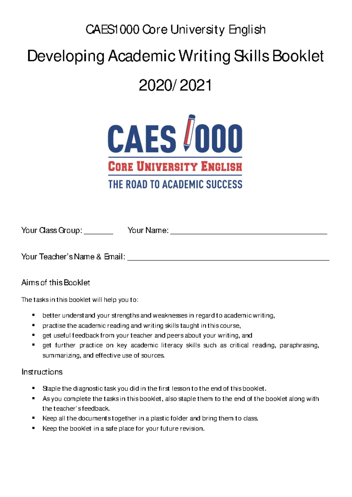 Developing Academic Writing Skills Booklet 2021 Sem2 v2 Sts ...