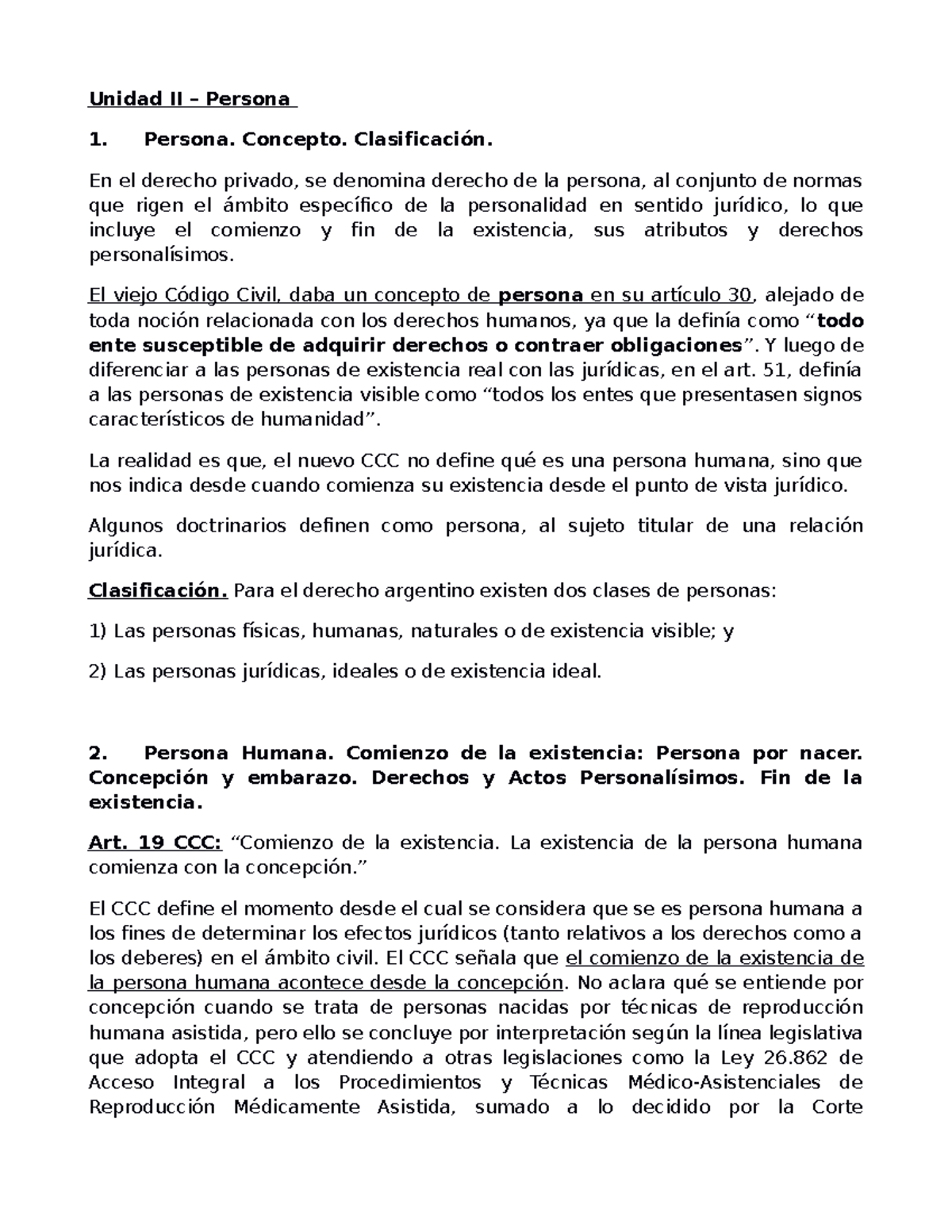 Derecho I - Unidad II Puntos 1 2 3 4 - Unidad II – Persona Persona ...