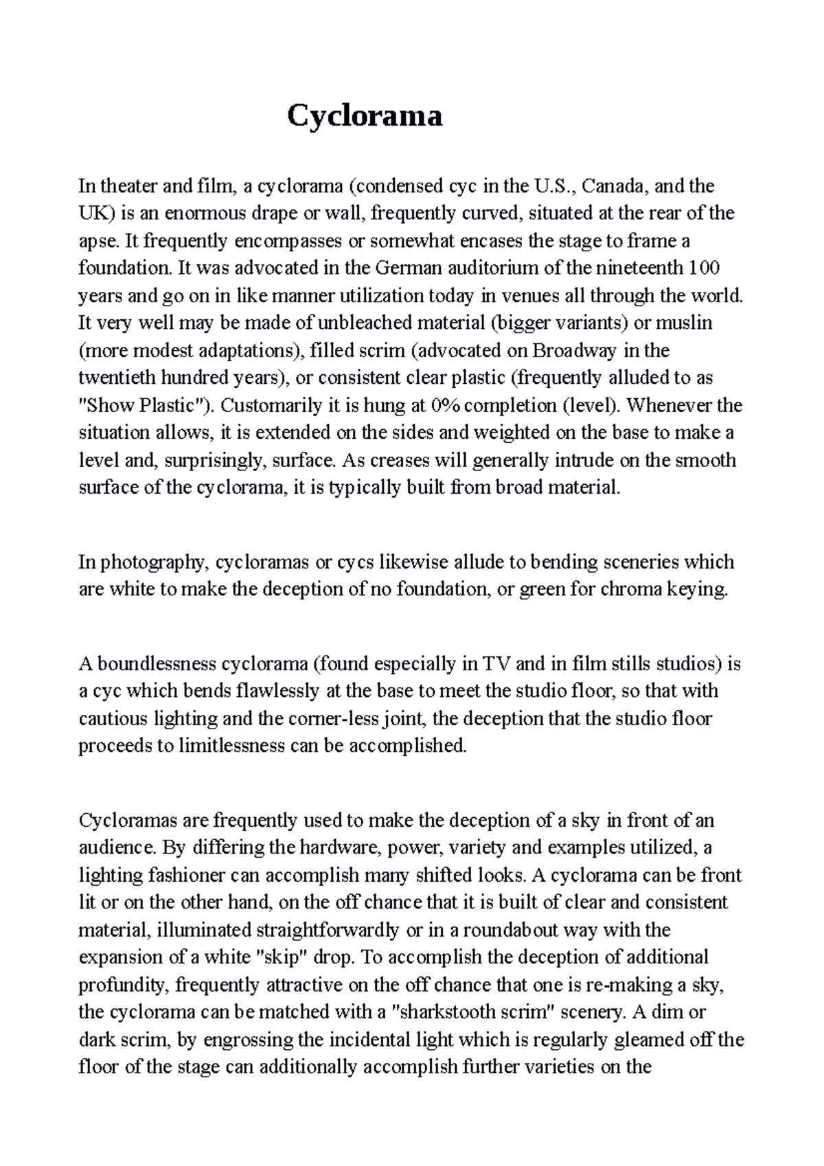 Cyclorama - Ifah - Cyclorama In theater and film, a cyclorama ...