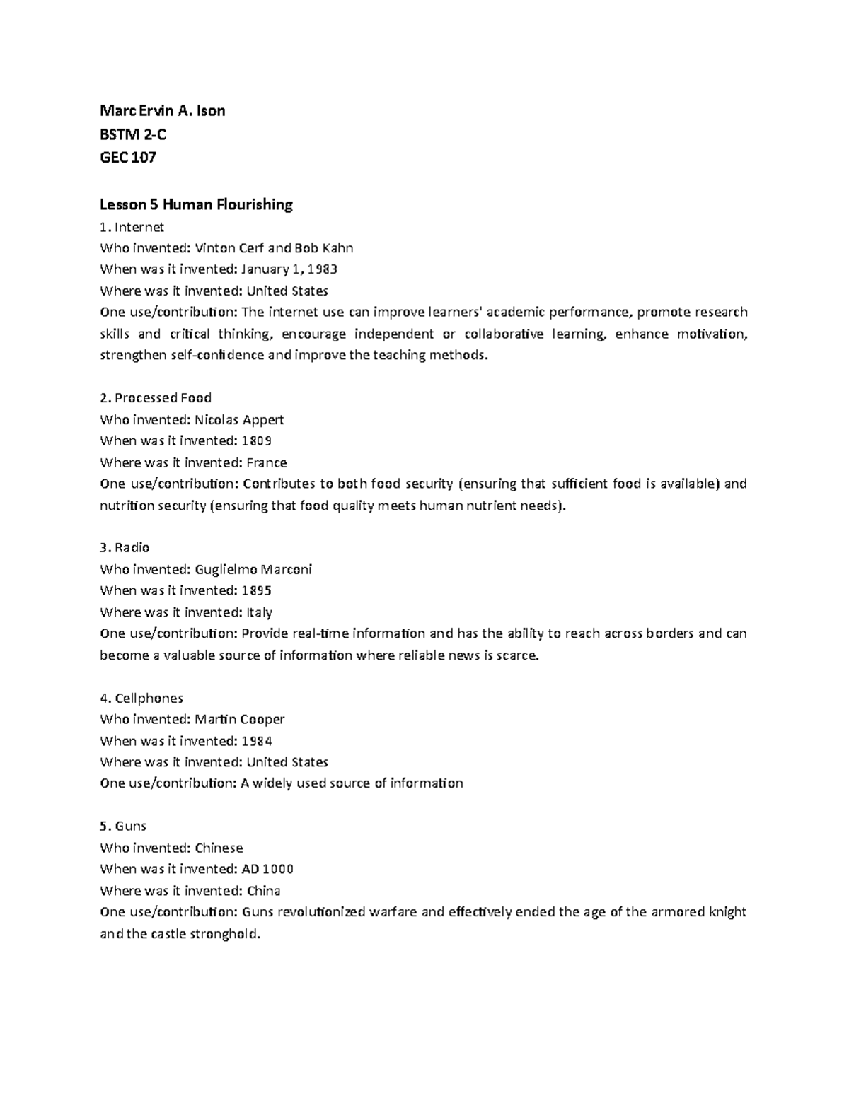 GEC 107 Human Flourishing - Marc Ervin A. Ison BSTM 2-C GEC 107 Lesson ...