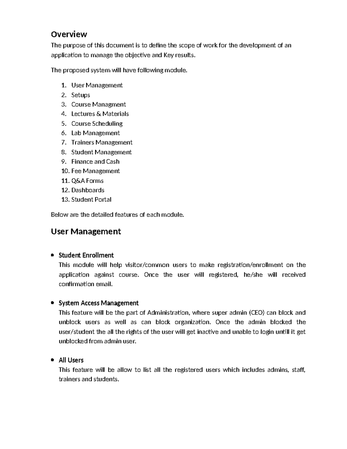 Course Management System - Overview The purpose of this document is to ...