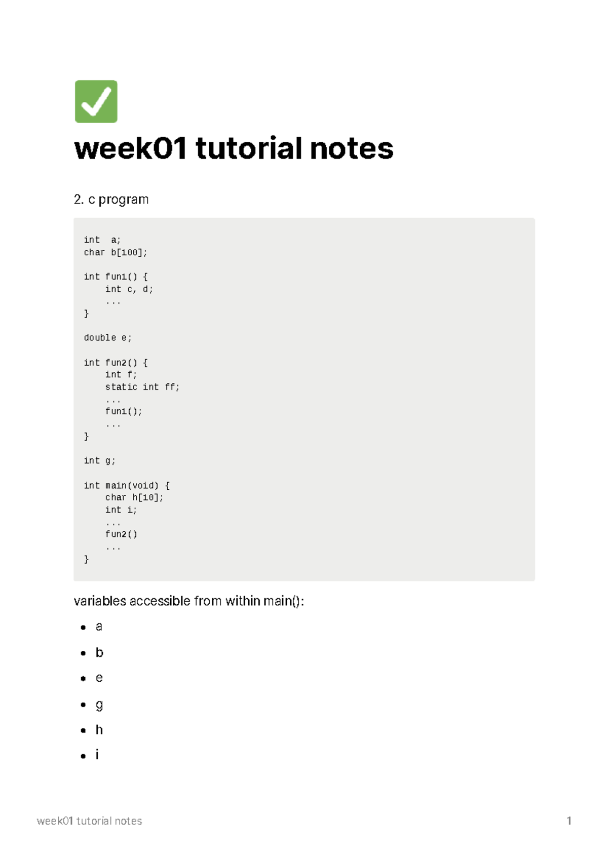 Week01 tutorial notes - COMP1521 - UNSW Sydney - Studocu
