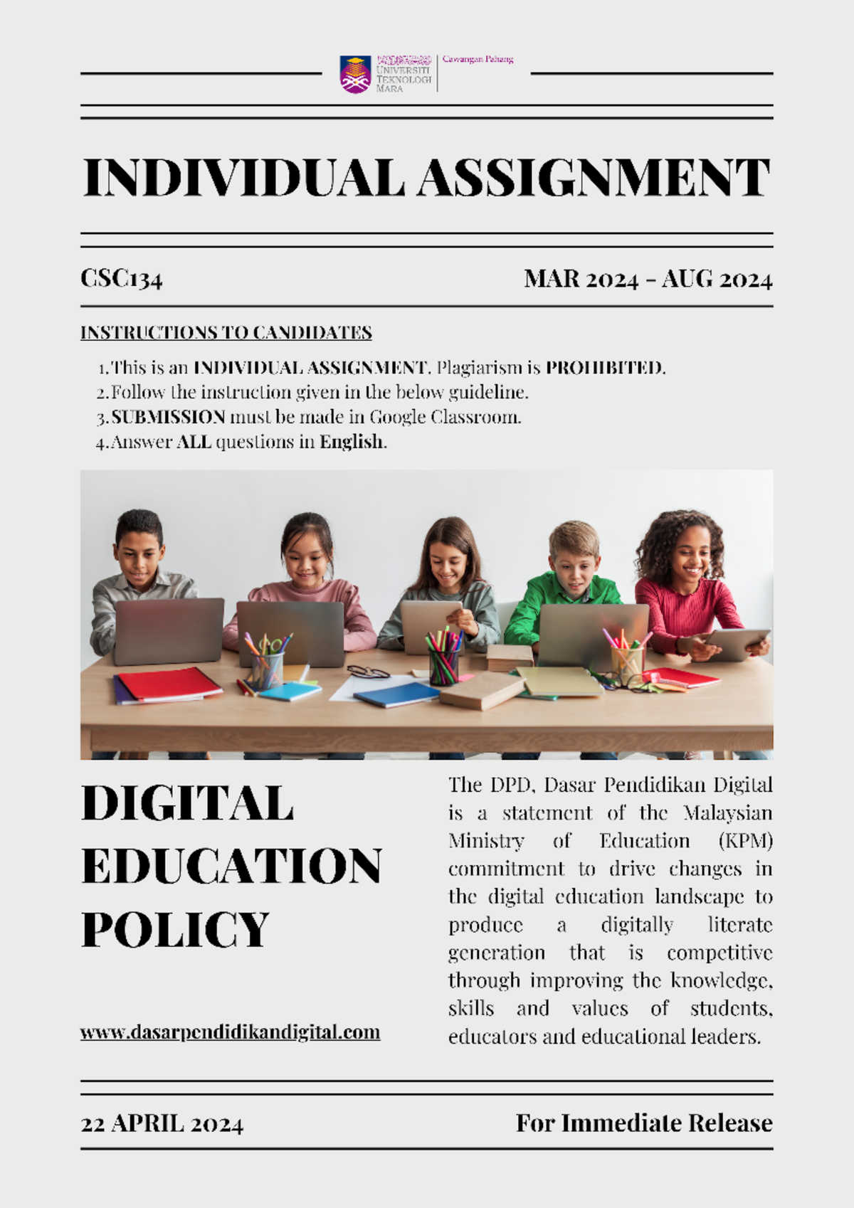 CSC134 Individual Assignment MAR 2024 - Cawangan Pahang UNIVERSITI ...