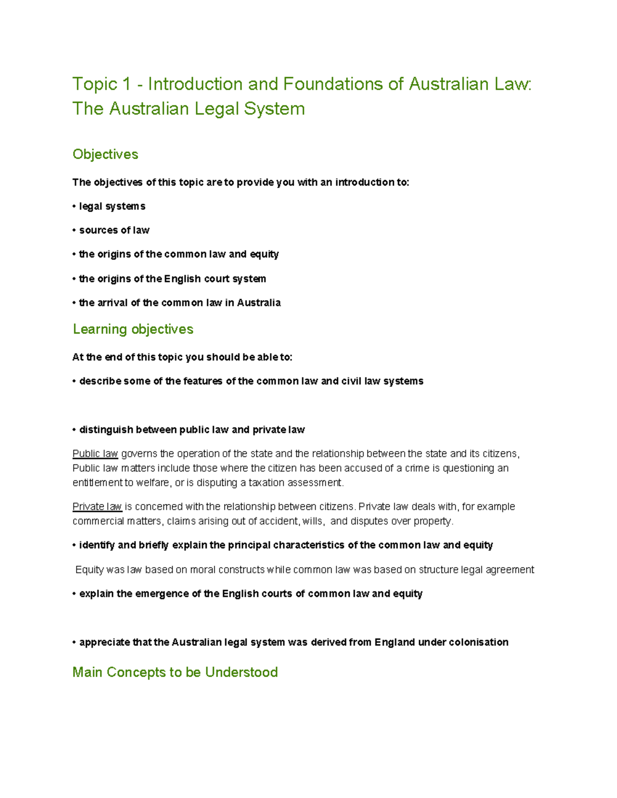 LAW100 Topics - Topic 1 - Introduction and Foundations of Australian ...